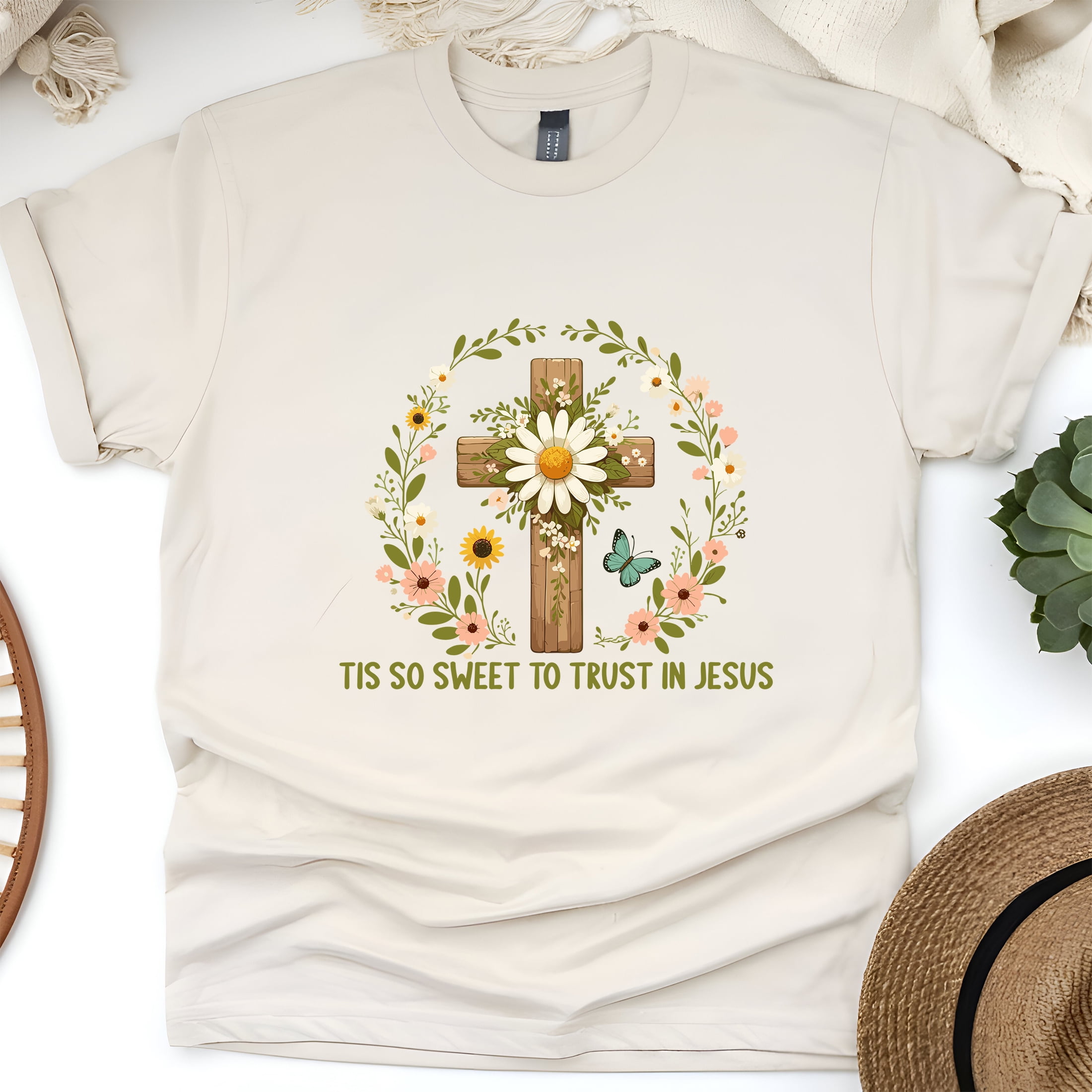 Floral Trust in Jesus Cross Shirt | Christian Daisy Graphic Tee ...