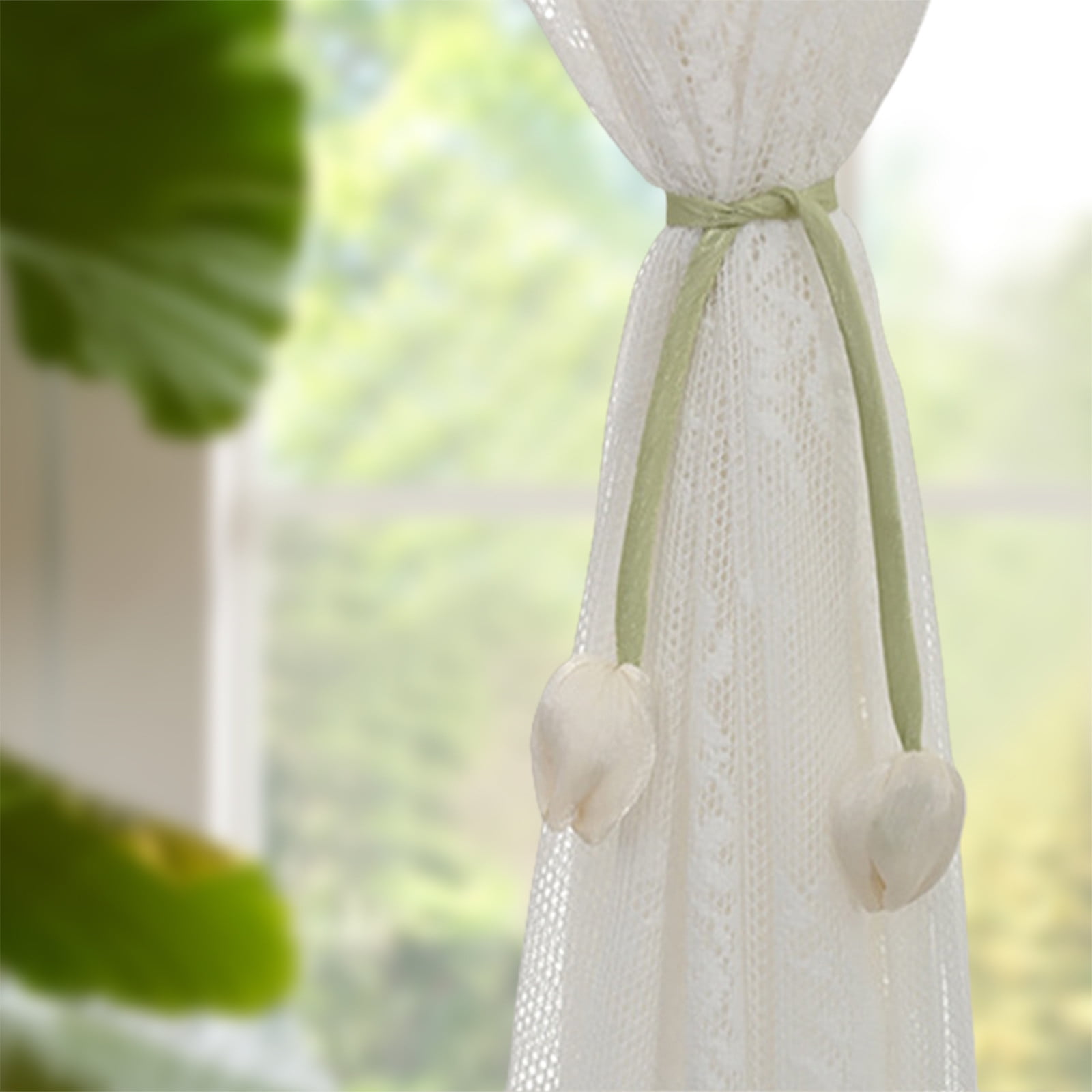 Floral Tulip Hook Curtain Ties – Eco-Friendly Cotton No-Drill Window ...