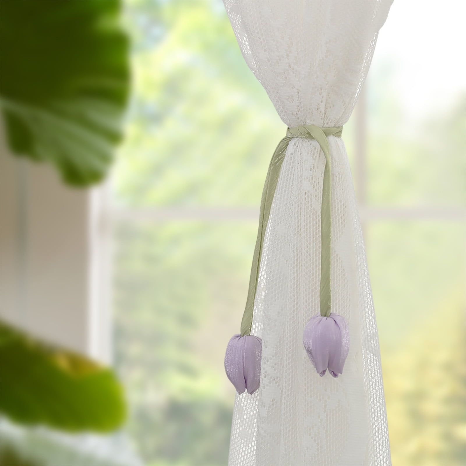 Floral Tulip Hook Curtain Ties – Eco-Friendly Cotton No-Drill Window ...
