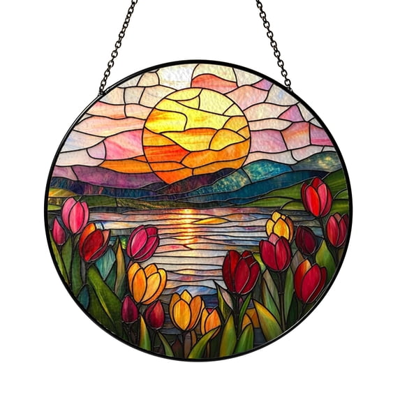 Floral Tulip Landscape Stained Glass Window Art2001 - Walmart.com