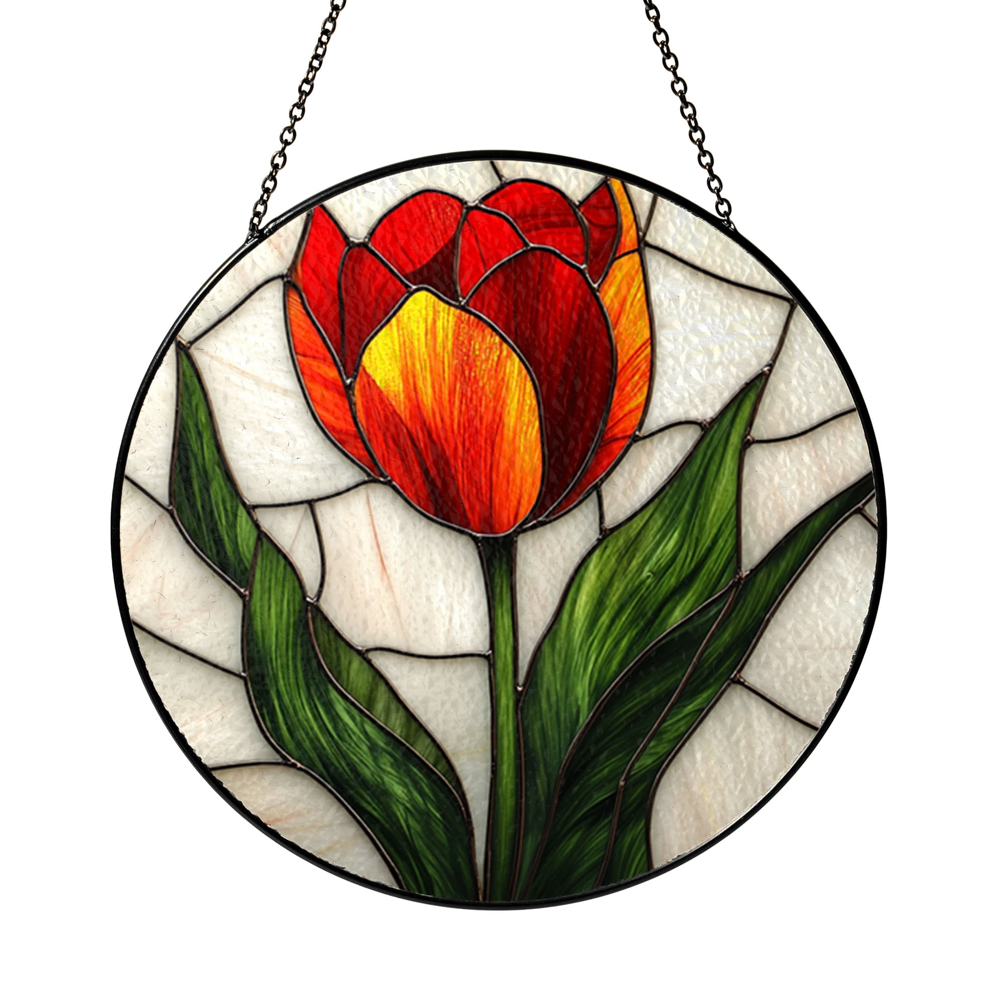 Floral Tulip Suncatcher, Stained Glass Style Window Hanging for Bright ...