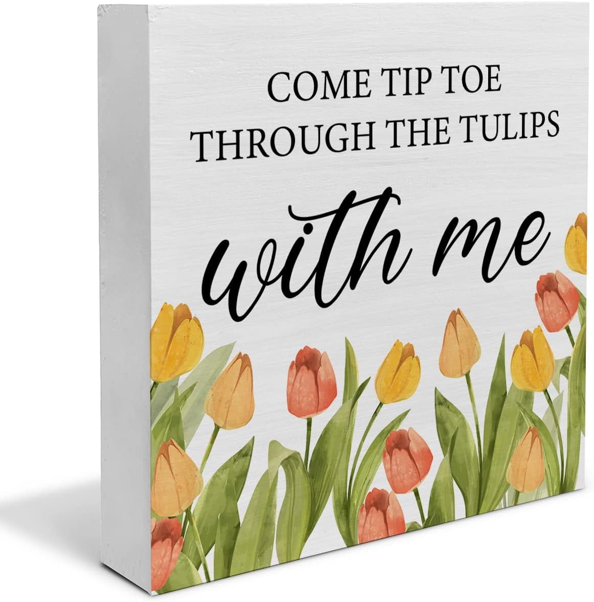 Floral Tulips Wooden Box Sign Farmhouse Spring Tulips Wood Box Sign Art ...