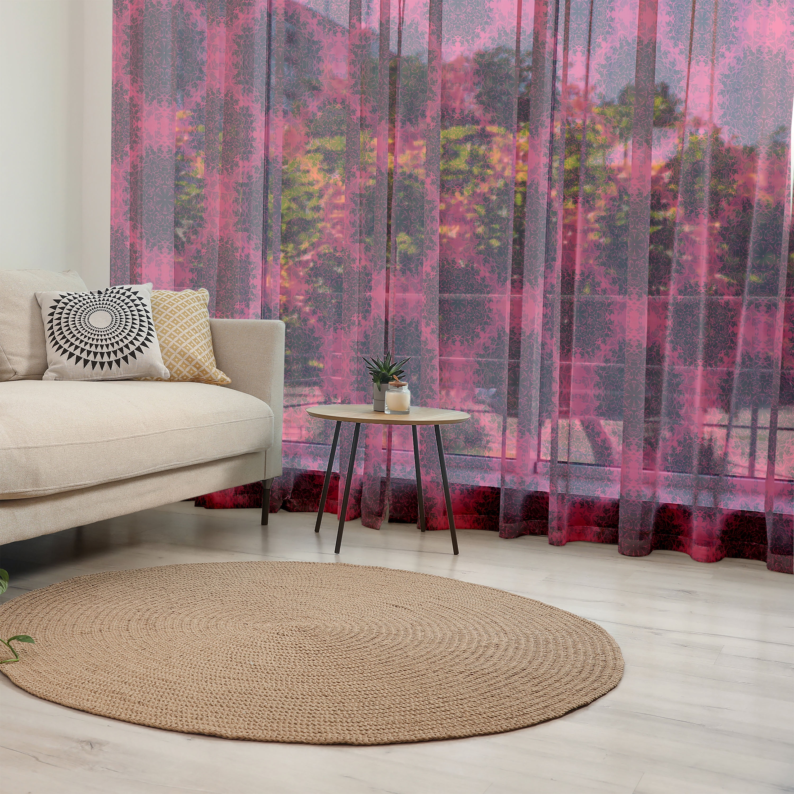 Floral Tulle Curtains with Rod Pocket, Baroque Gothic Rose Flower ...