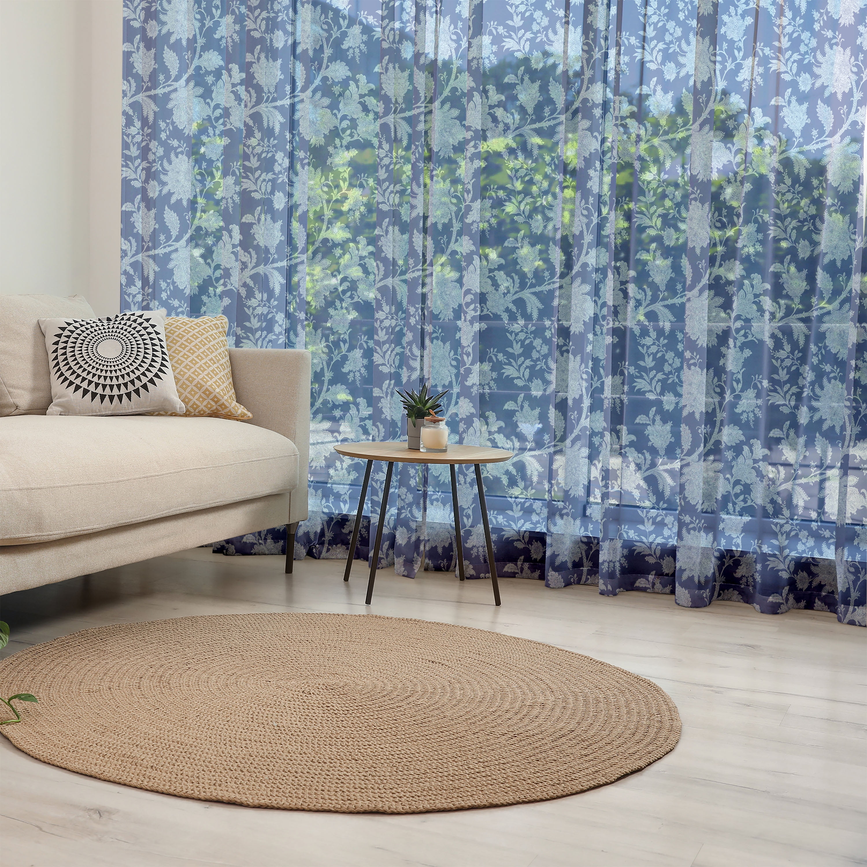 Floral Tulle Curtains with Rod Pocket, Classic Middle Eastern Flowers ...