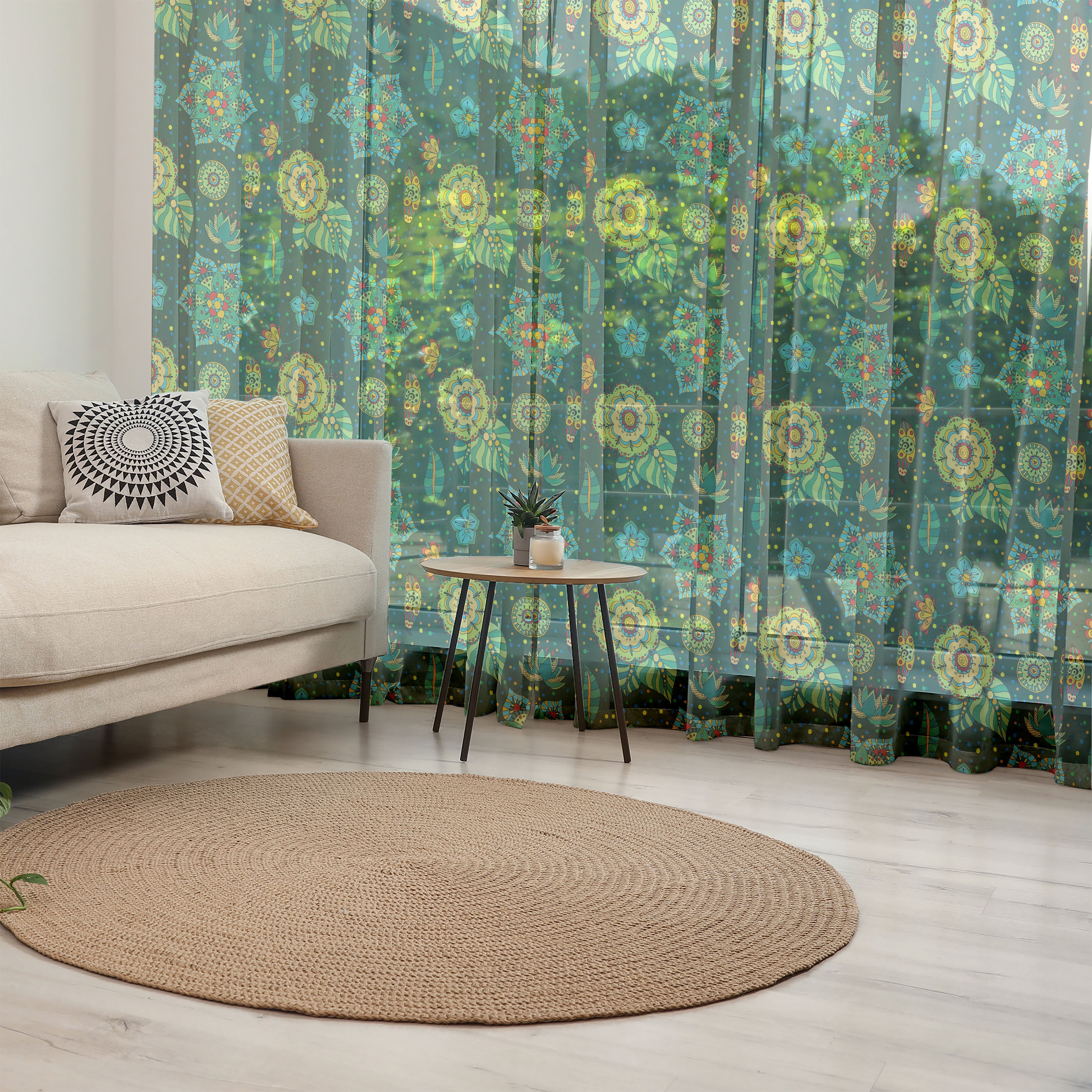 Floral Tulle Curtains with Rod Pocket, Colorful Flower Arrangement ...