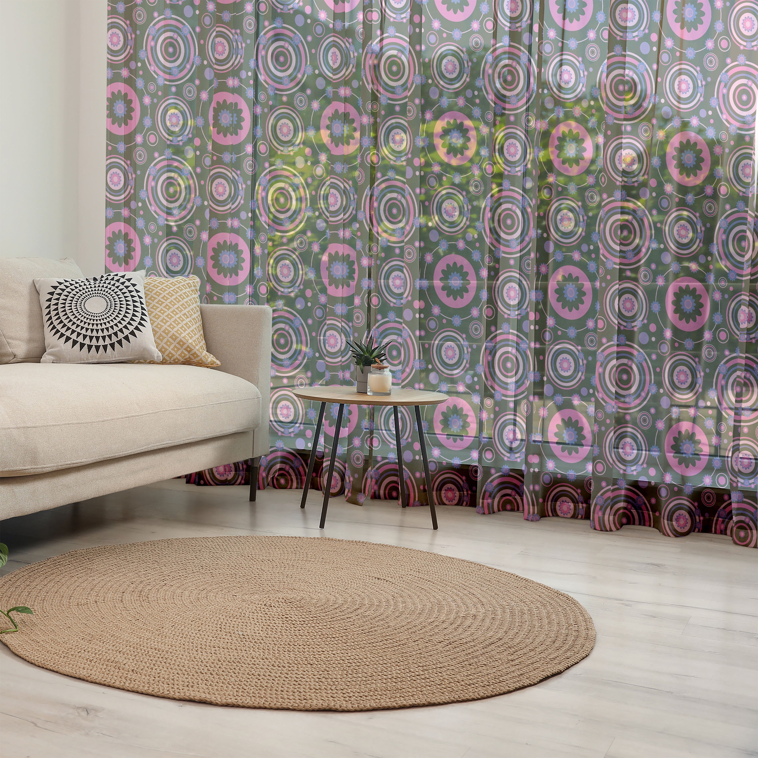 Floral Tulle Curtains with Rod Pocket, Hippie Style Flourishing Flowers ...