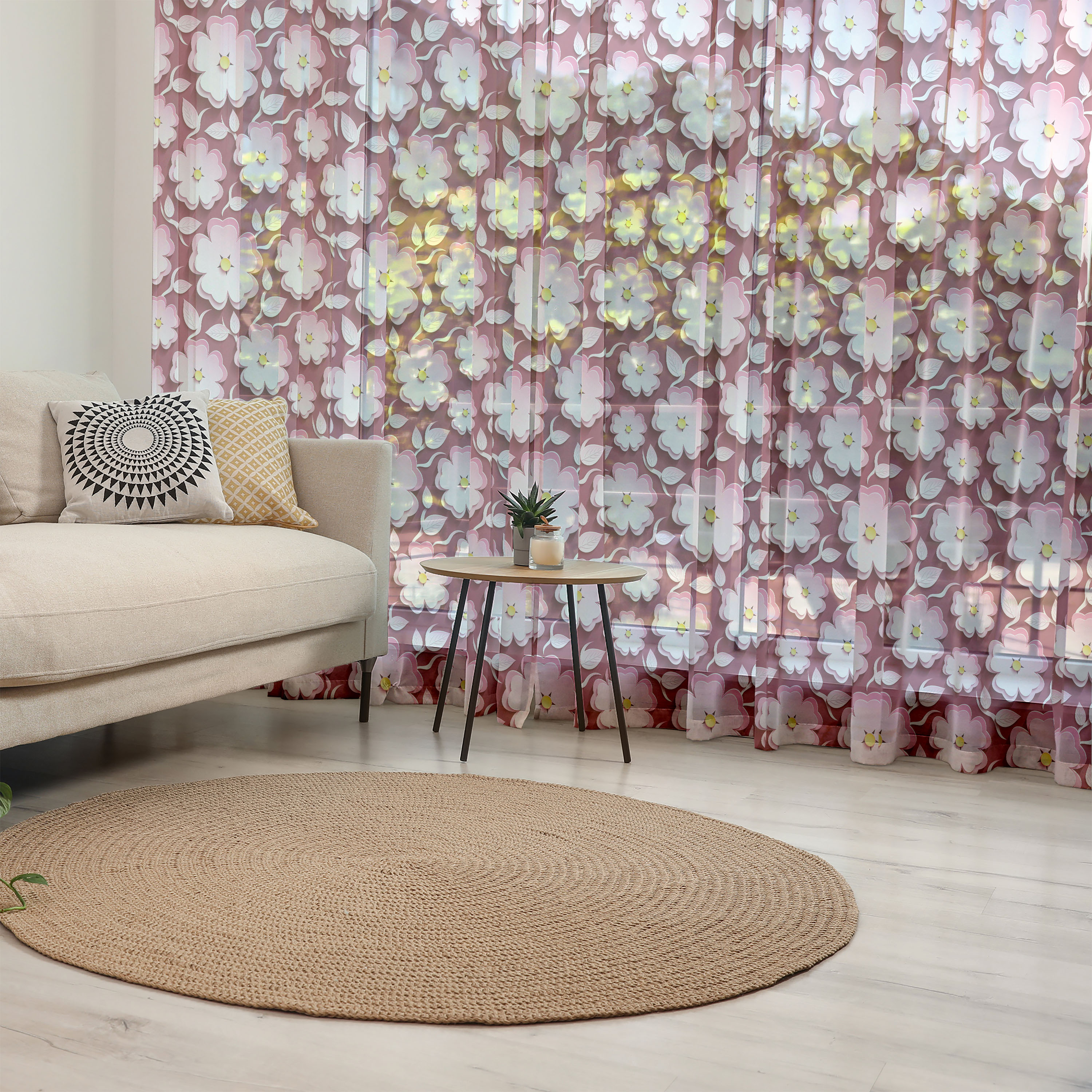 Floral Tulle Curtains with Rod Pocket, Macro Flower Petal of Japanese Cherry Blossom Sakura Tree ...