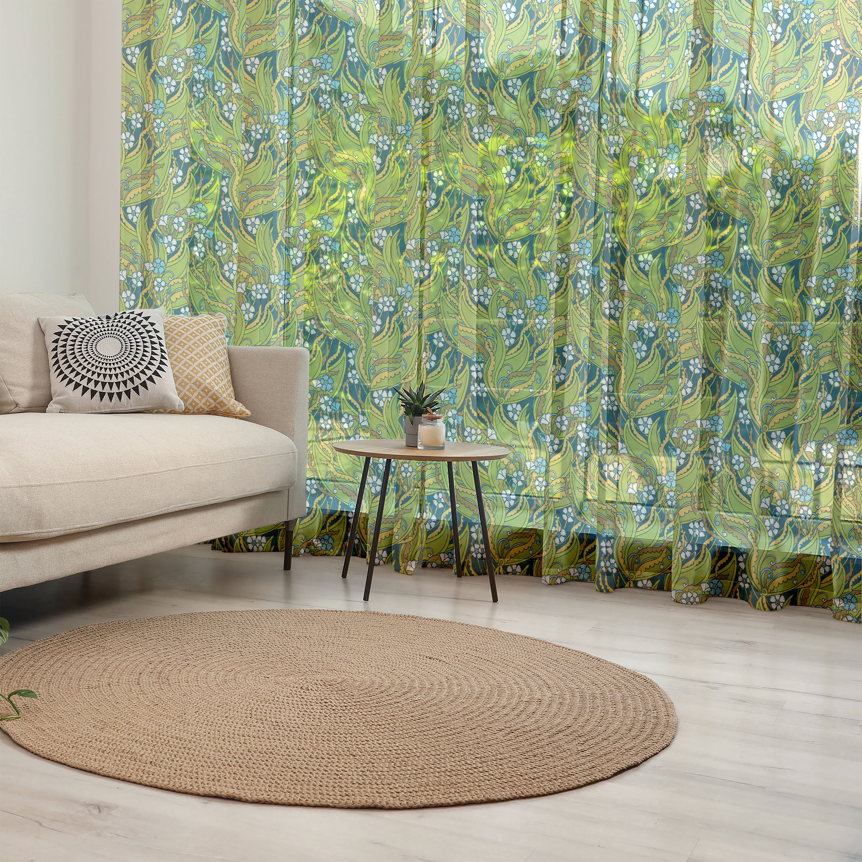 Floral Tulle Curtains with Rod Pocket, Mother Nature Pansy Blooms Field ...