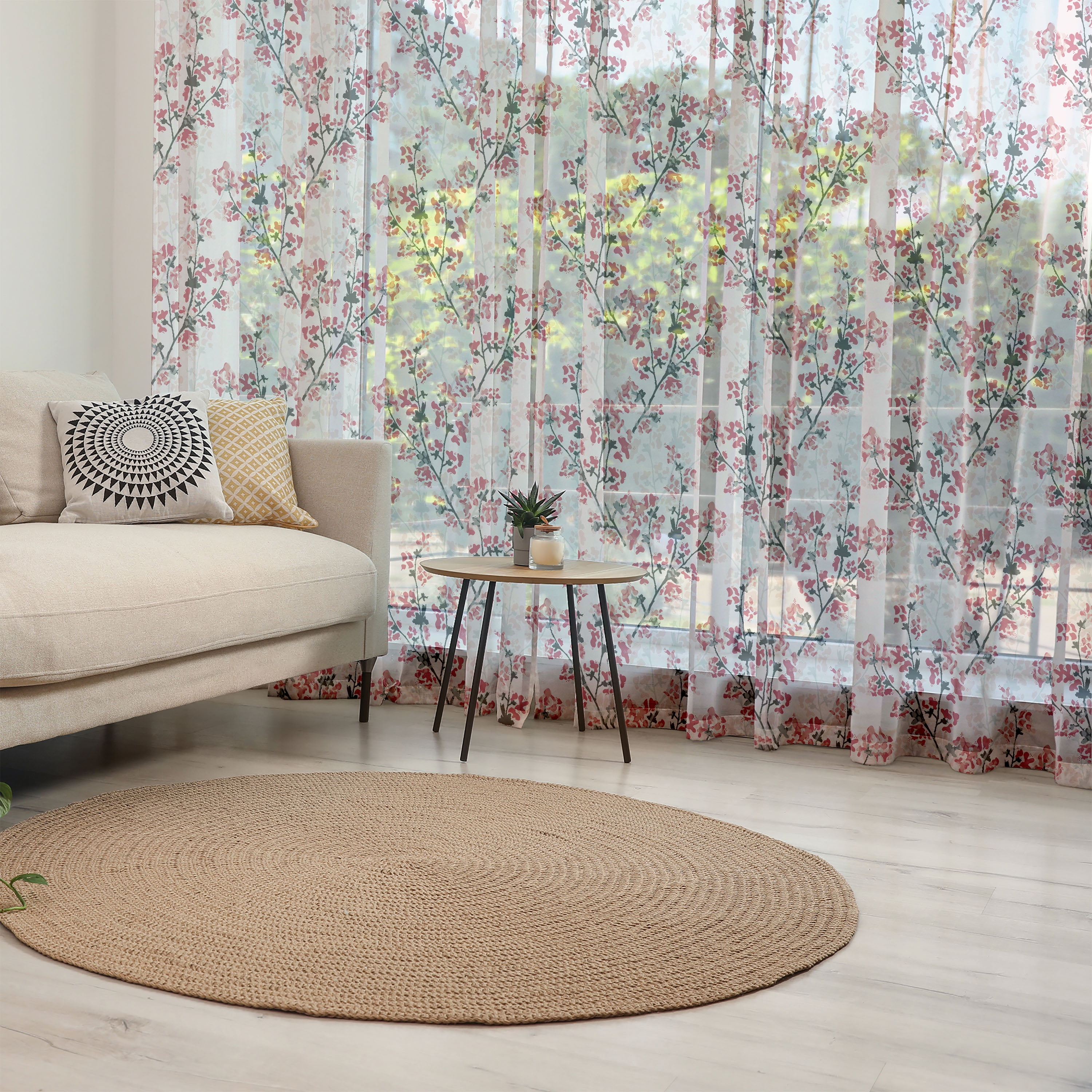 Floral Tulle Curtains with Rod Pocket, Nature Inspired Blush Flowers on ...