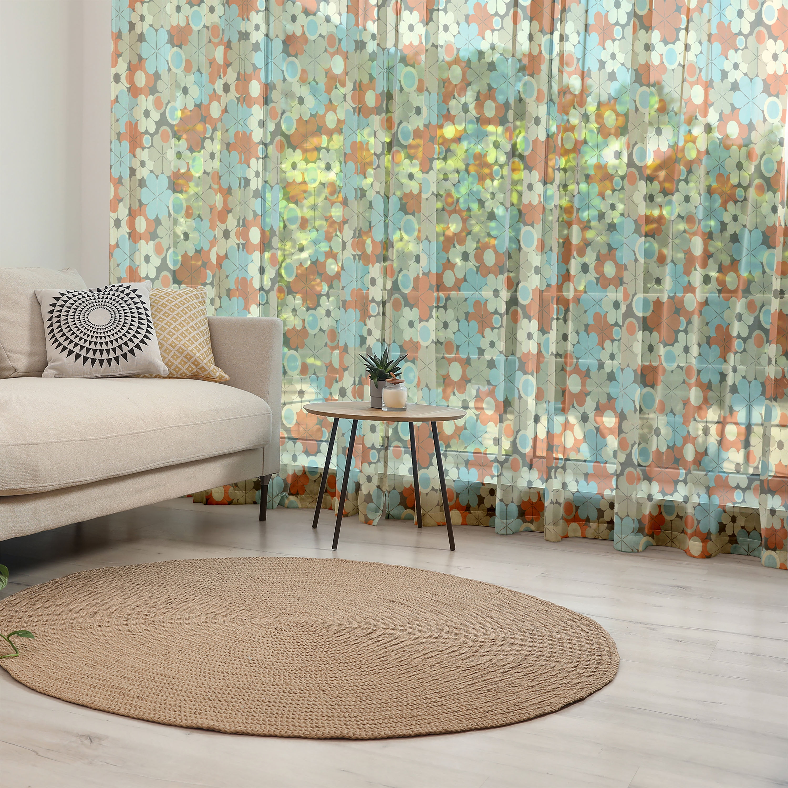 Floral Tulle Curtains with Rod Pocket, Retro Flower Pattern Simplistic ...