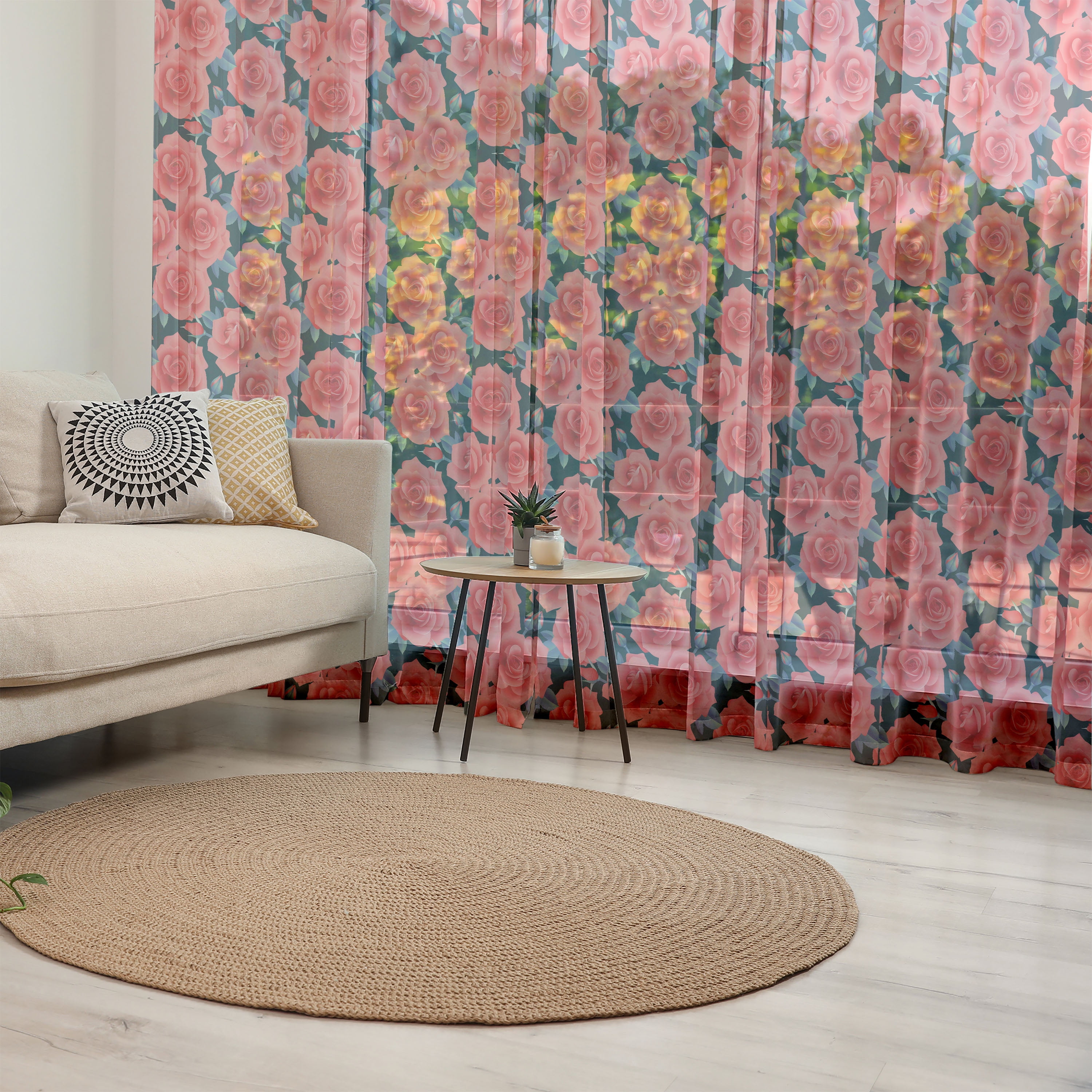 Floral Tulle Curtains with Rod Pocket, Romantic Roses for Lovers ...