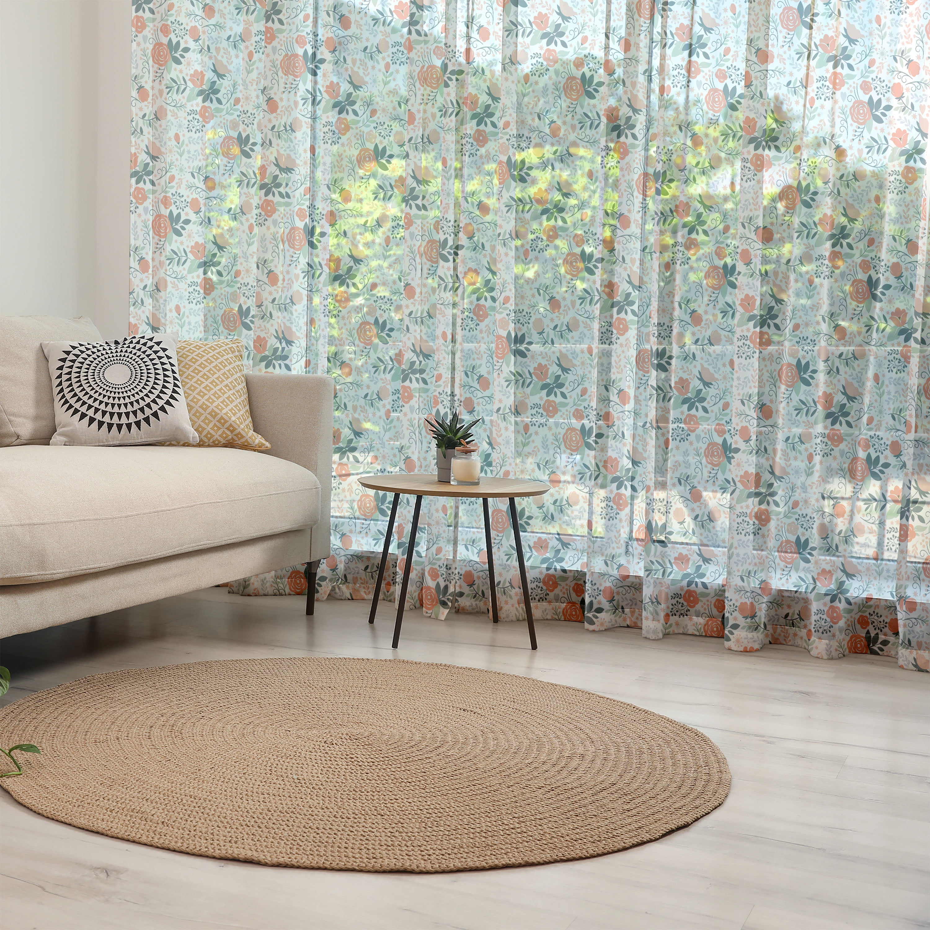 Floral Tulle Curtains with Rod Pocket, Shabby Blooms Nature Inspired ...