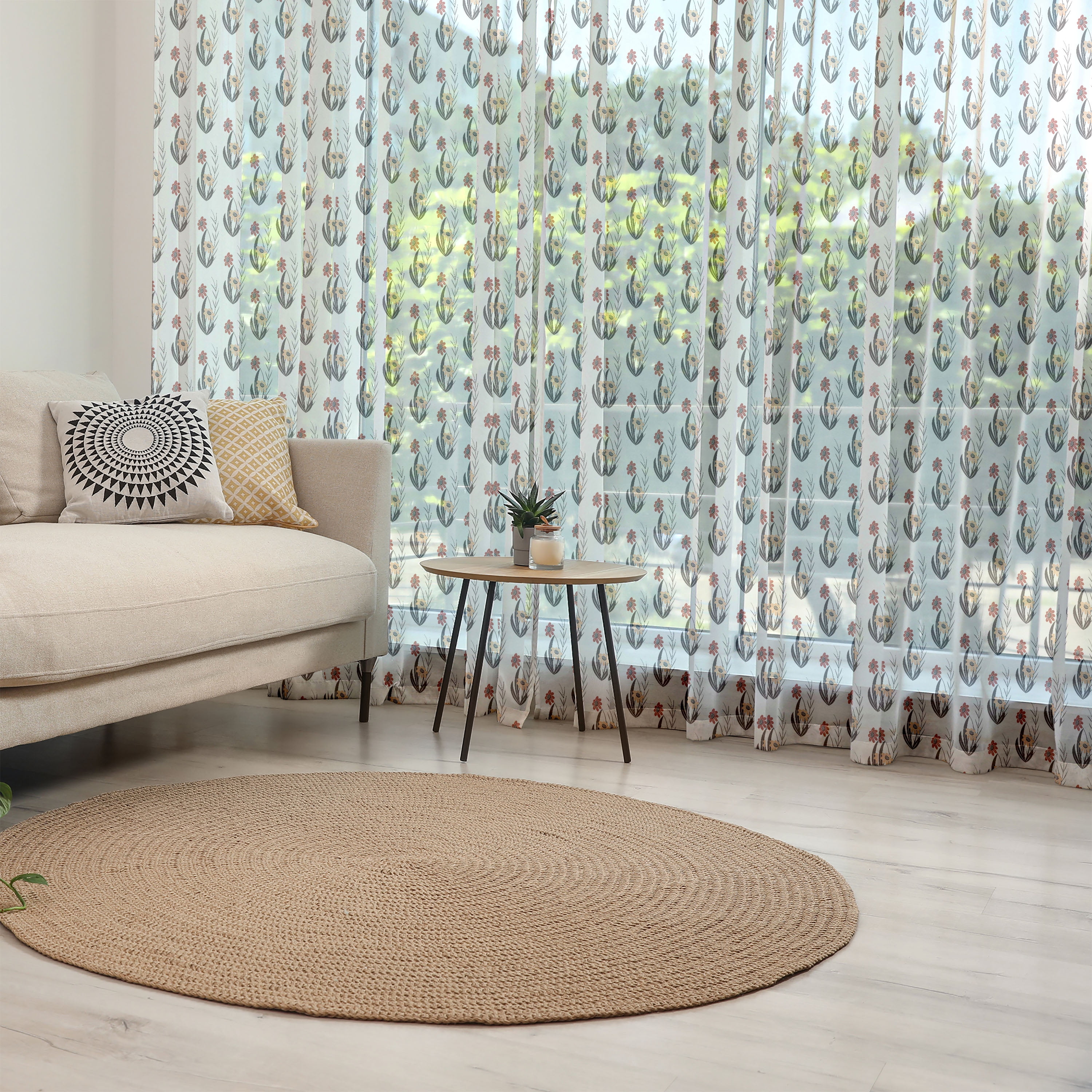 Floral Tulle Curtains with Rod Pocket, Soft Orange and Red Flowers on ...