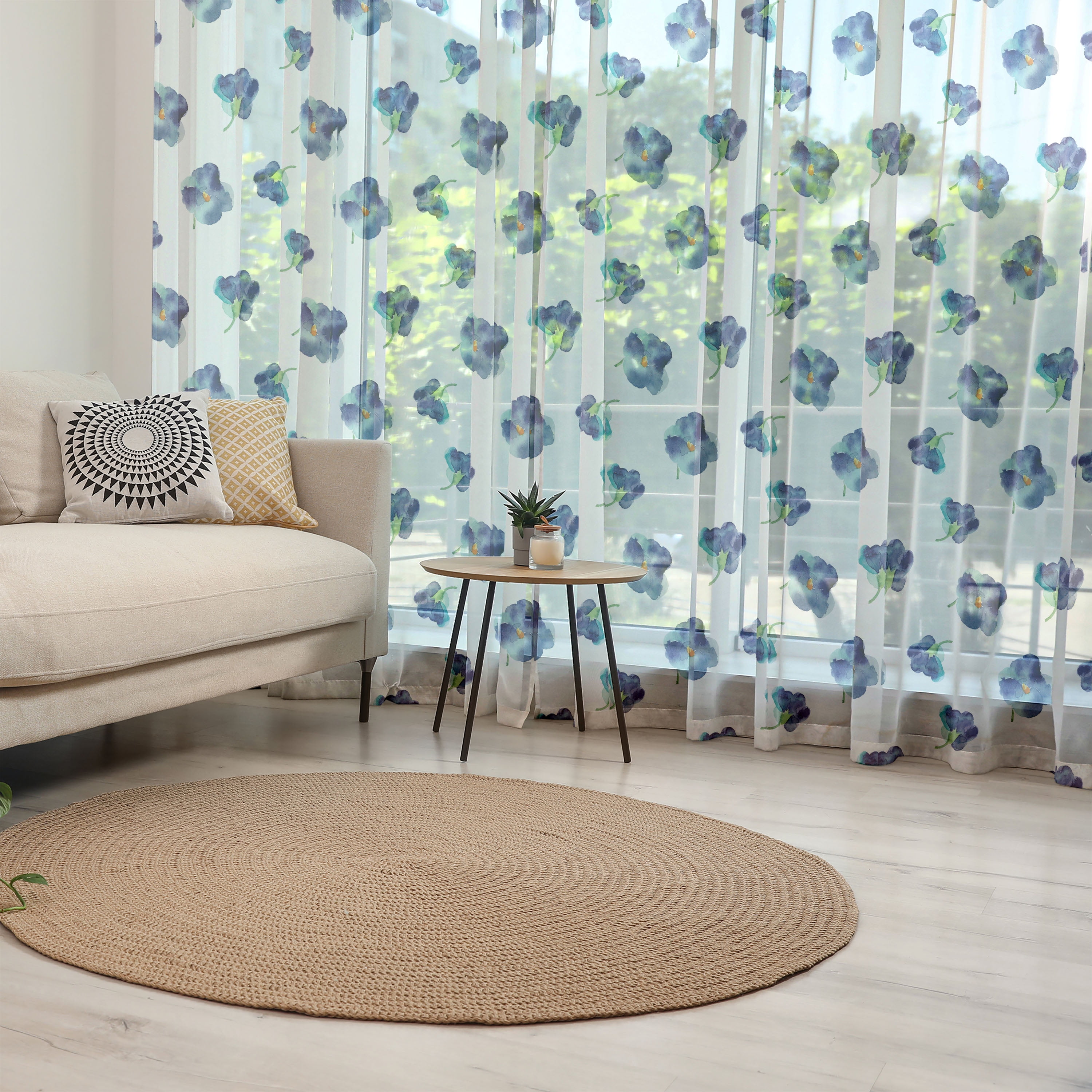 Floral Tulle Curtains with Rod Pocket, Watercolors Painted Violet ...