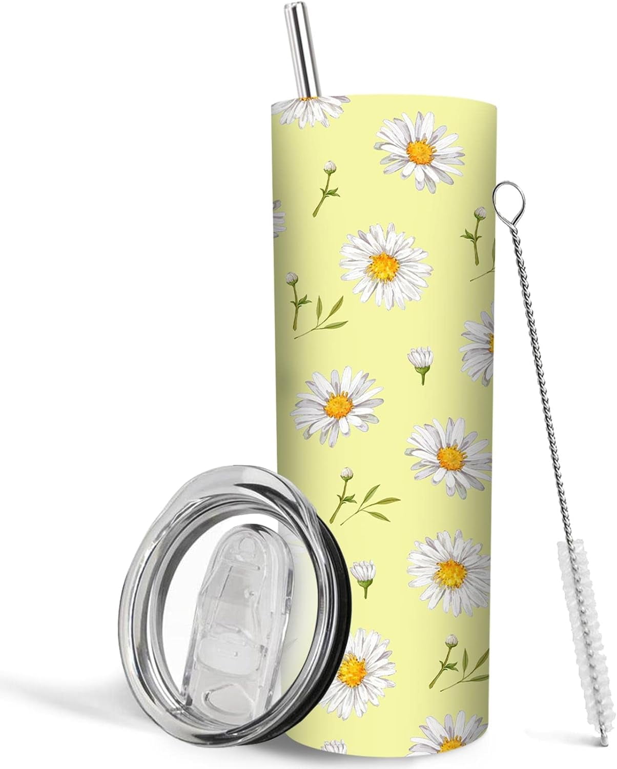Floral Tumbler, Daisy Gifts for Women, Cute Skinny Tumbler with Lid and Straw, Daisy Flowers ...