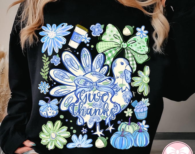 Floral Turkey Give Thanks , Coquette Fall Thanksgiving Design, Girly ...