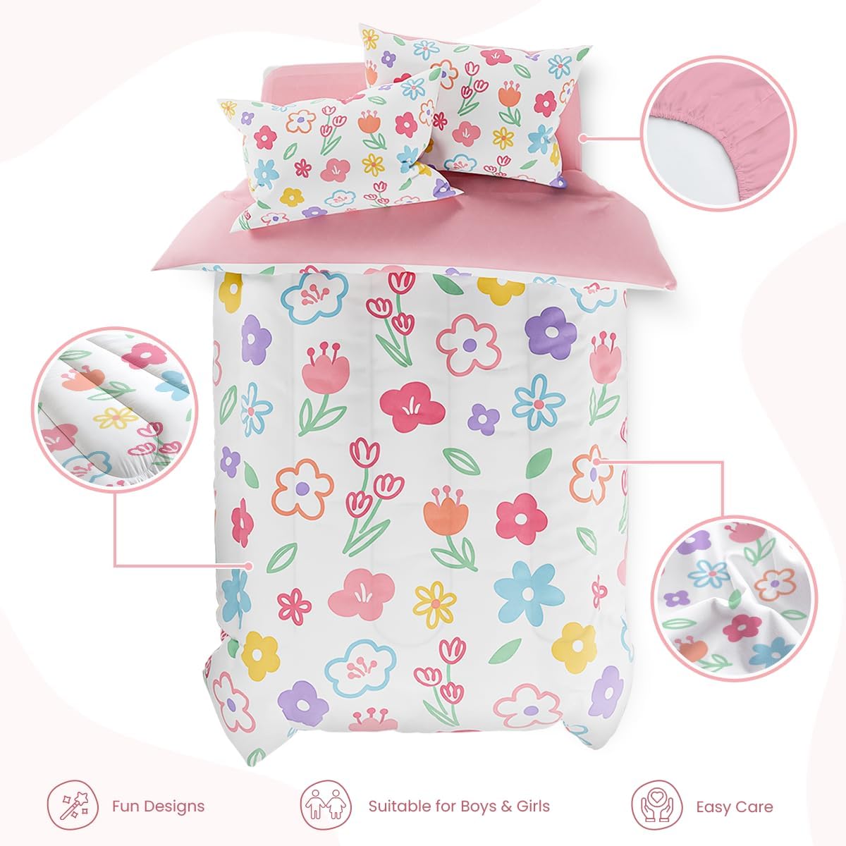 Floral Twin Bedding Sets for Girl, Ultra Soft Microfiber Comforter Bed ...