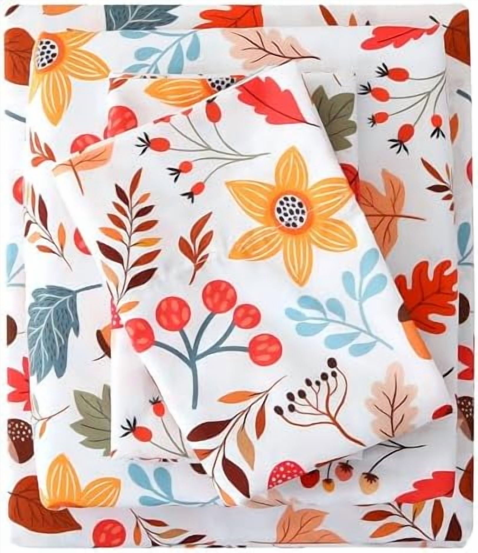 Floral Twin Sheet Set - 3 Piece Printed Nuts and Fallen Leaves Vintage ...
