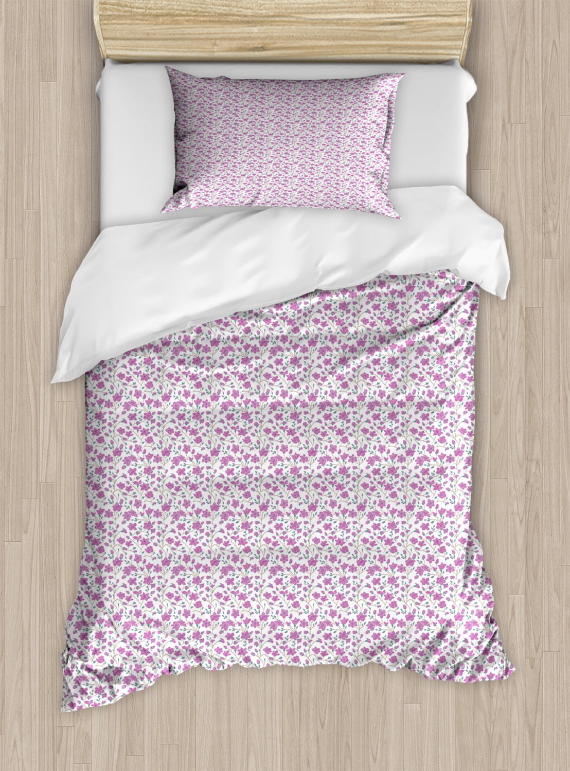 Floral Twin Size Duvet Cover Set, Bloomed Pink Magnolia Flowers with ...