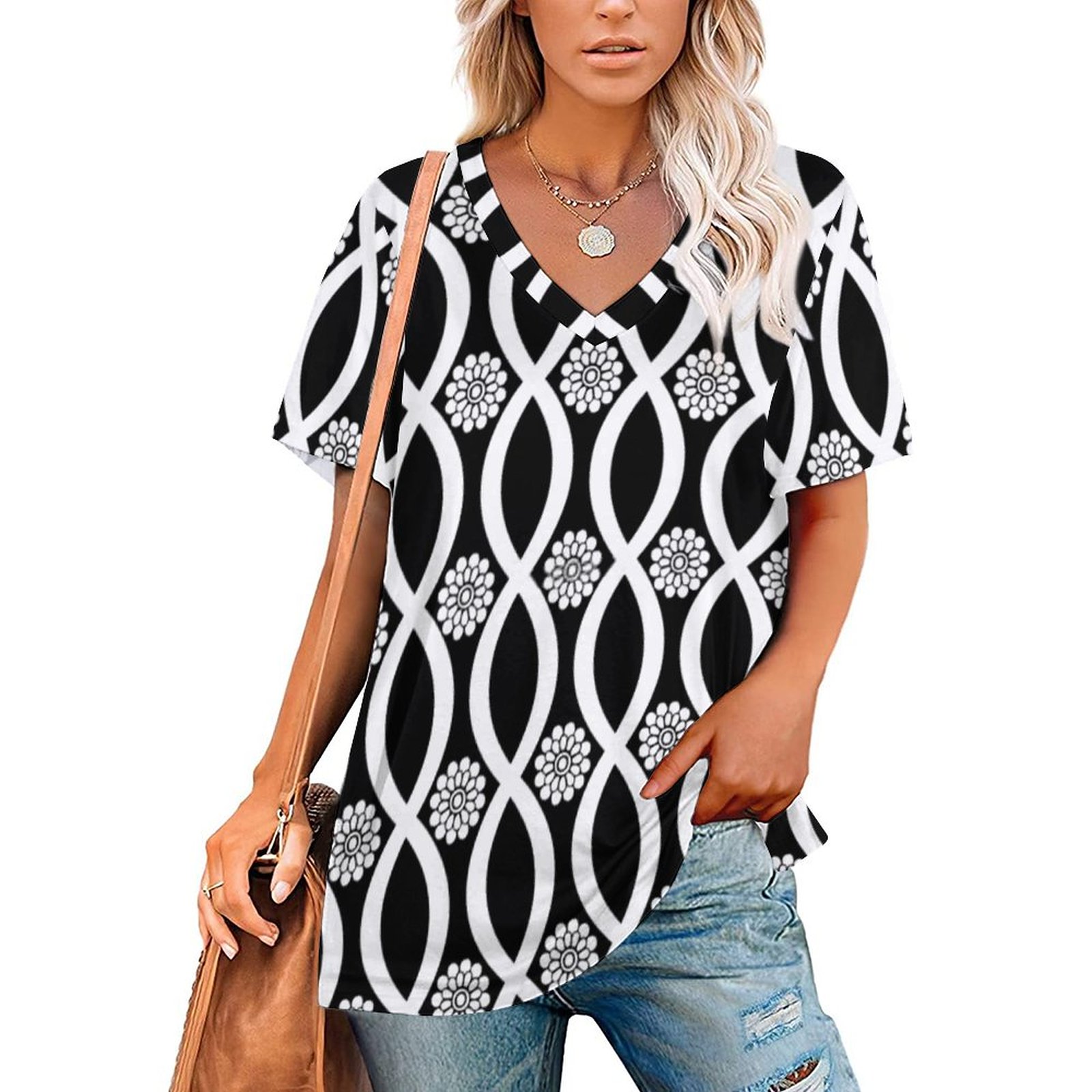 Floral Twist Black And White New Fashion Zip Off Shoulder Top Short ...