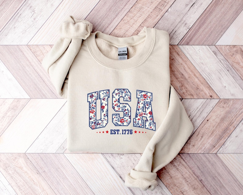 Floral USA Sweatshirt, Fourth of July Sweatshirt Women, USA Est 1776 ...