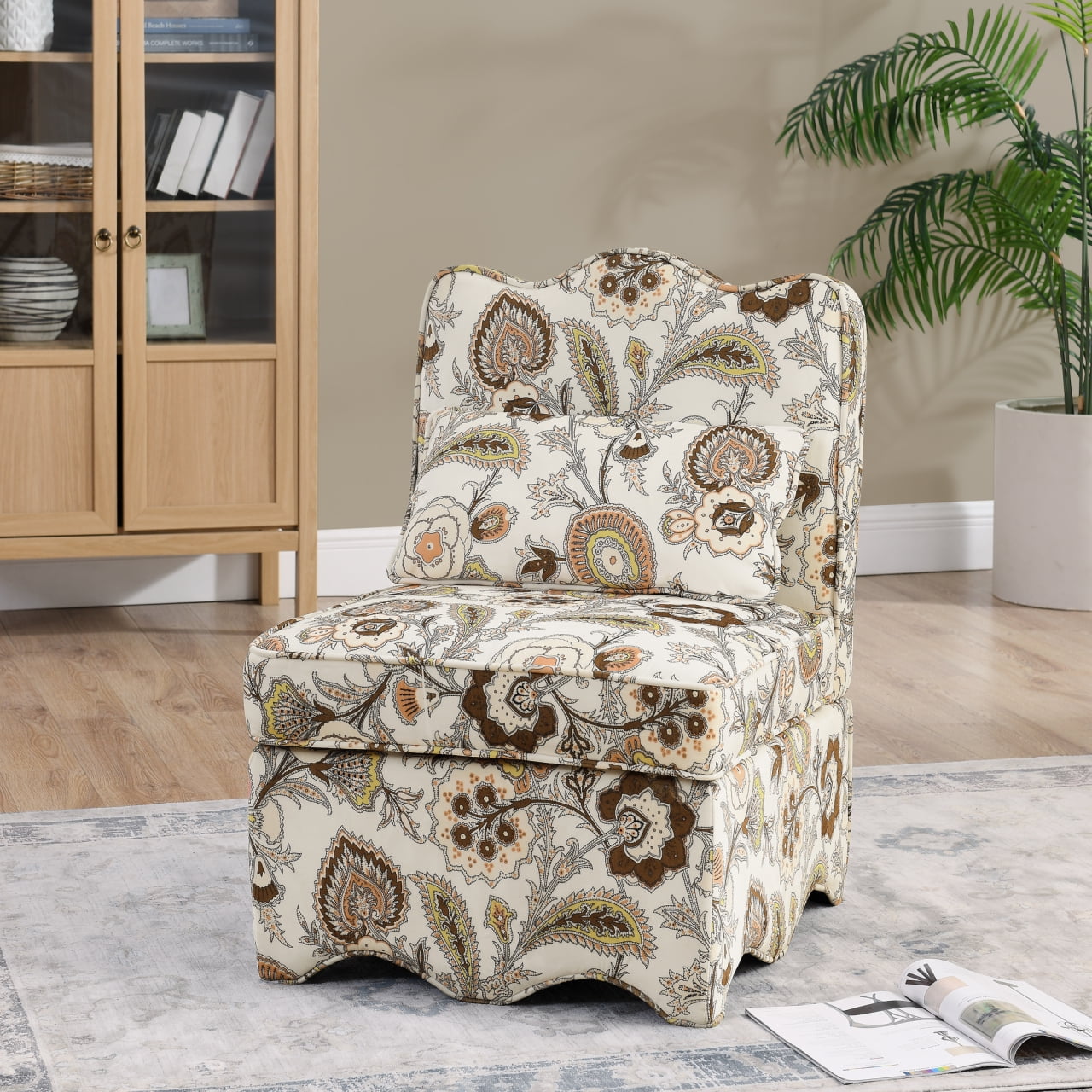 Floral Upholstered Armless Dining Chair with Soft Cushion and Removable ...