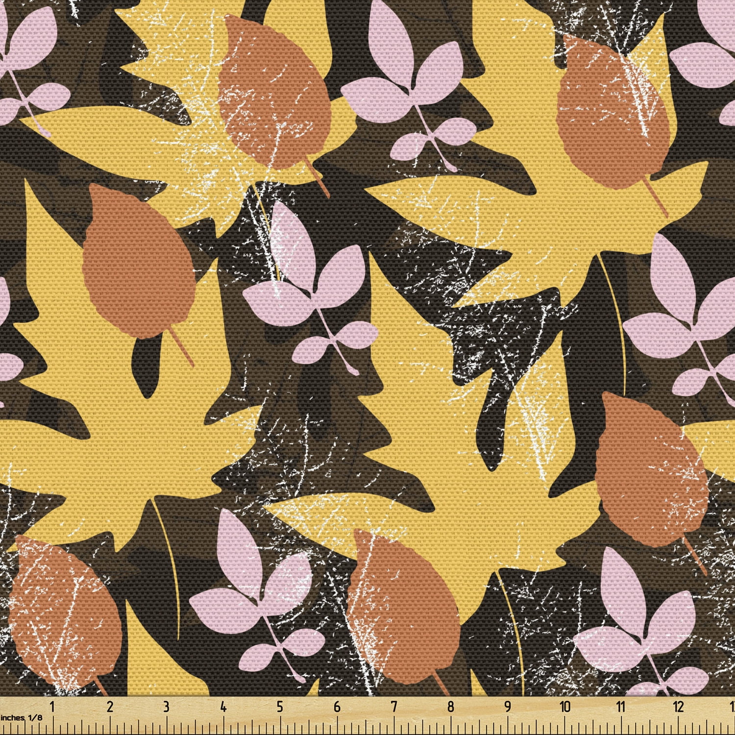 Ambesonne Floral Fabric by the Yard Upholstery, Autumn Leaves on Grunge ...