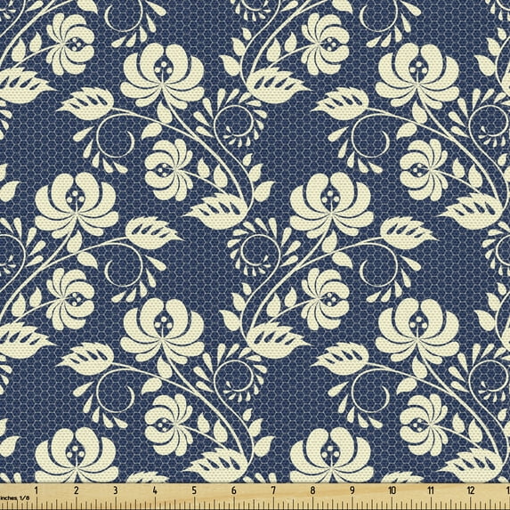 Ambesonne Floral Fabric by the Yard Upholstery, Vintage Leaves and ...