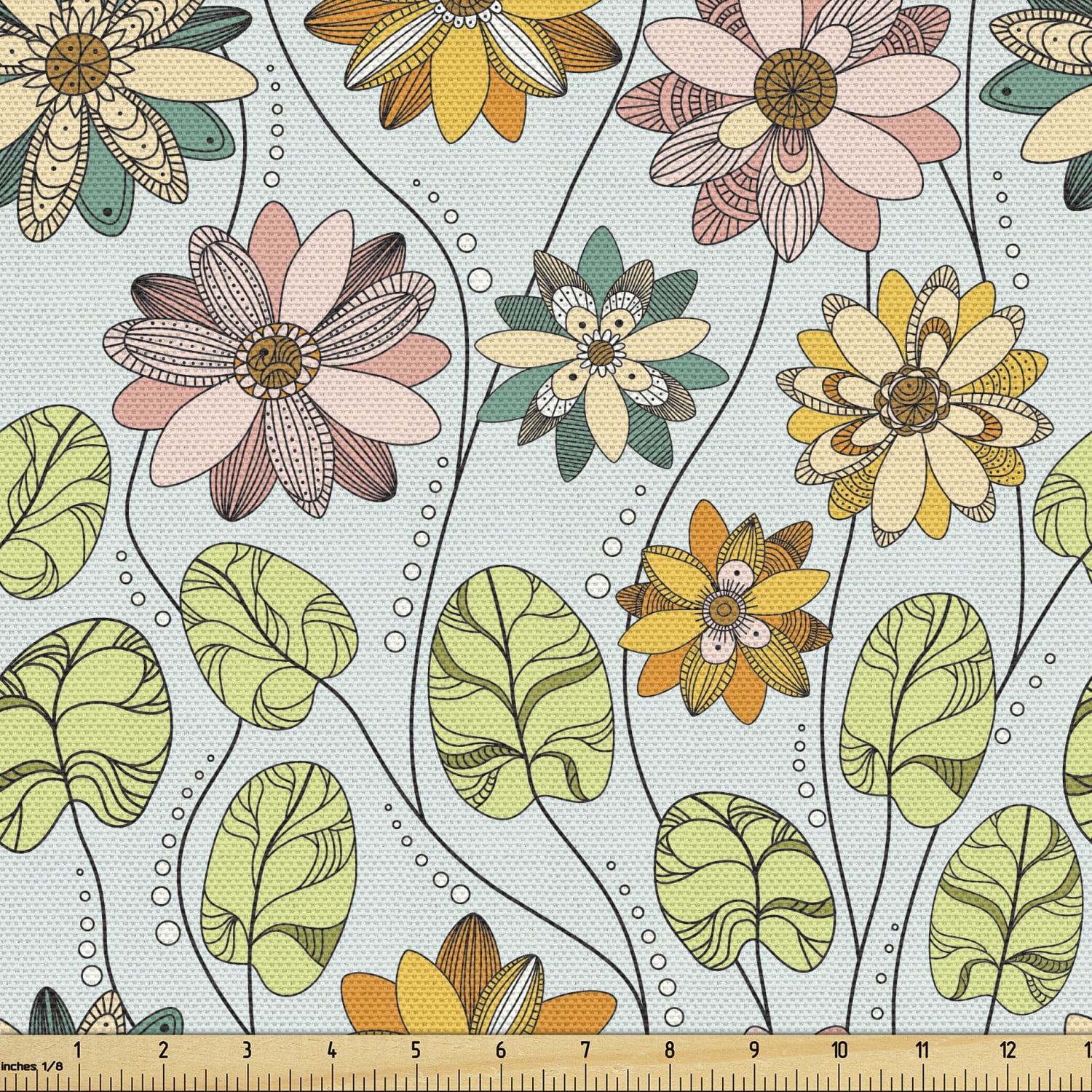 Floral Upholstery Fabric by the Yard, Graphical Surreal Striped Dotted ...