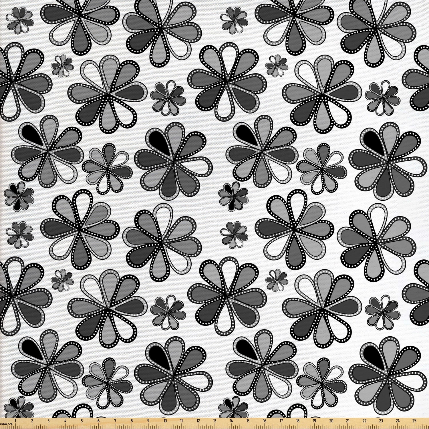Ambesonne Floral Fabric by the Yard Upholstery, Greyscale Retro Petals ...