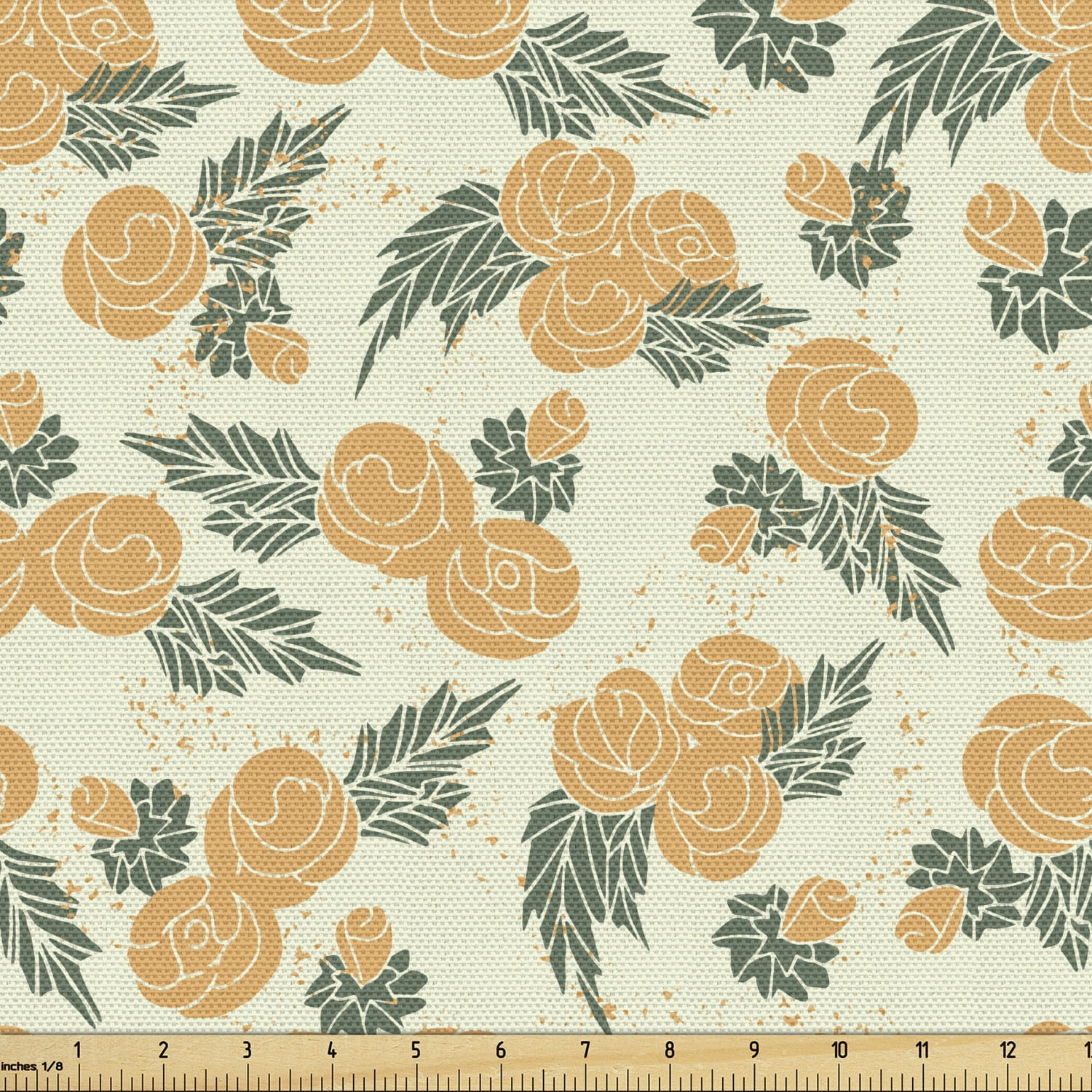 Ambesonne Floral Fabric by the Yard Upholstery, Romantic Roses Leaves ...