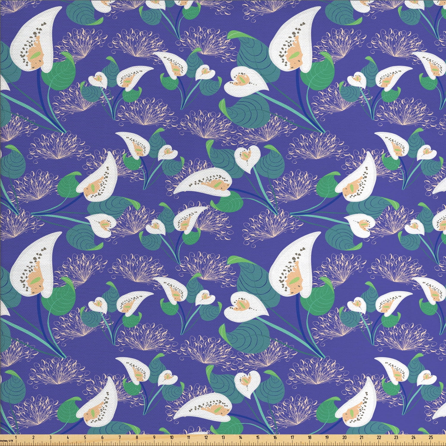 Ambesonne Floral Fabric by the Yard Upholstery, Peacock Tail Outlined ...