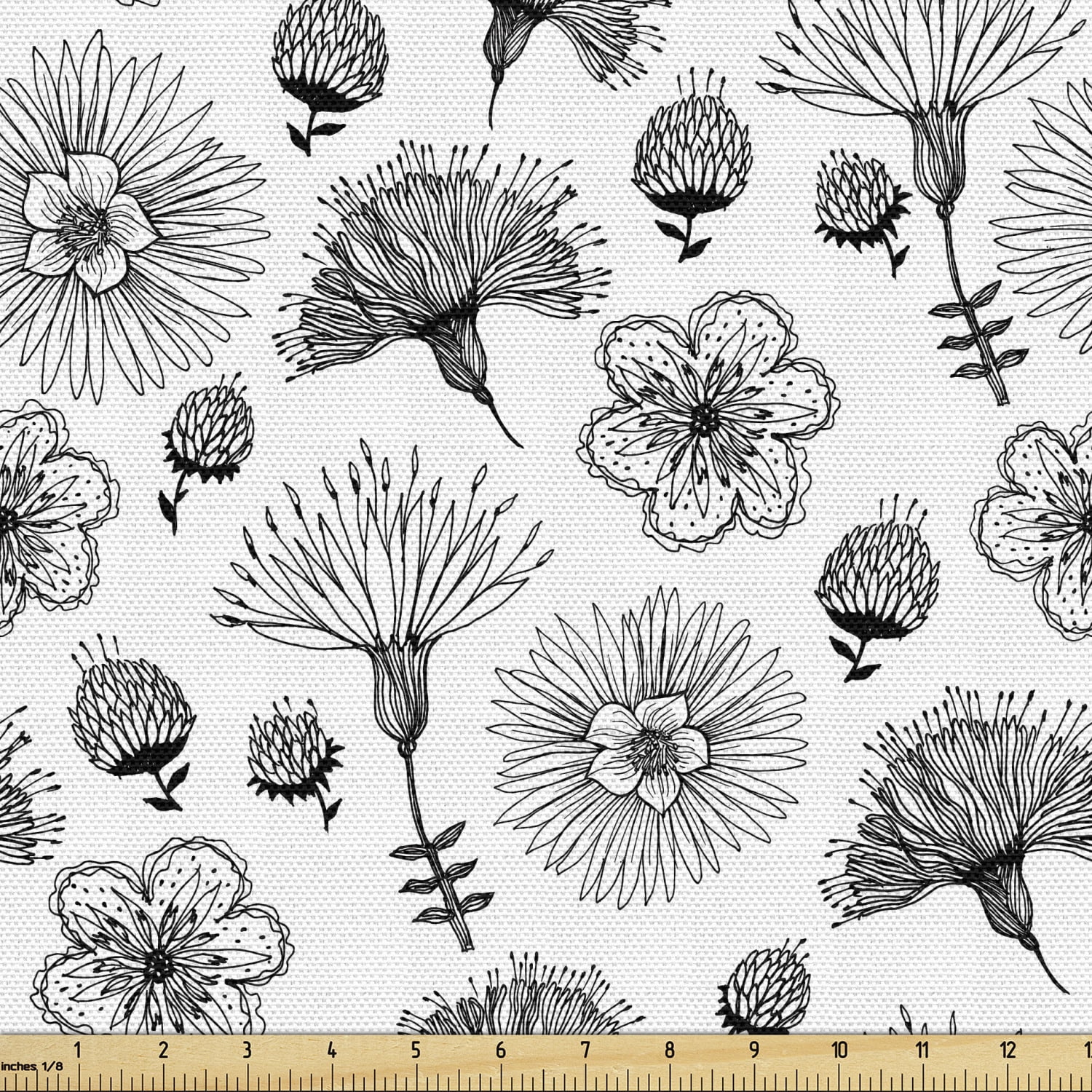 Ambesonne Floral Fabric by the Yard Upholstery, Charcoal Look Flower ...