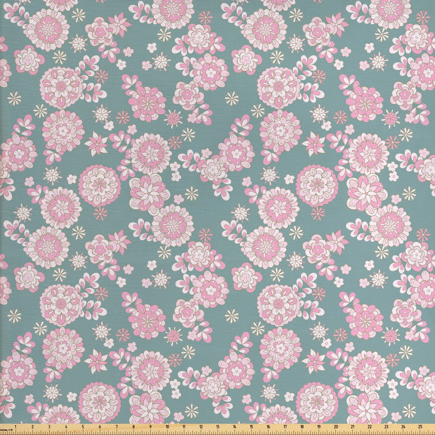 Ambesonne Floral Fabric by the Yard Upholstery, Romantic Pastel Foliage ...