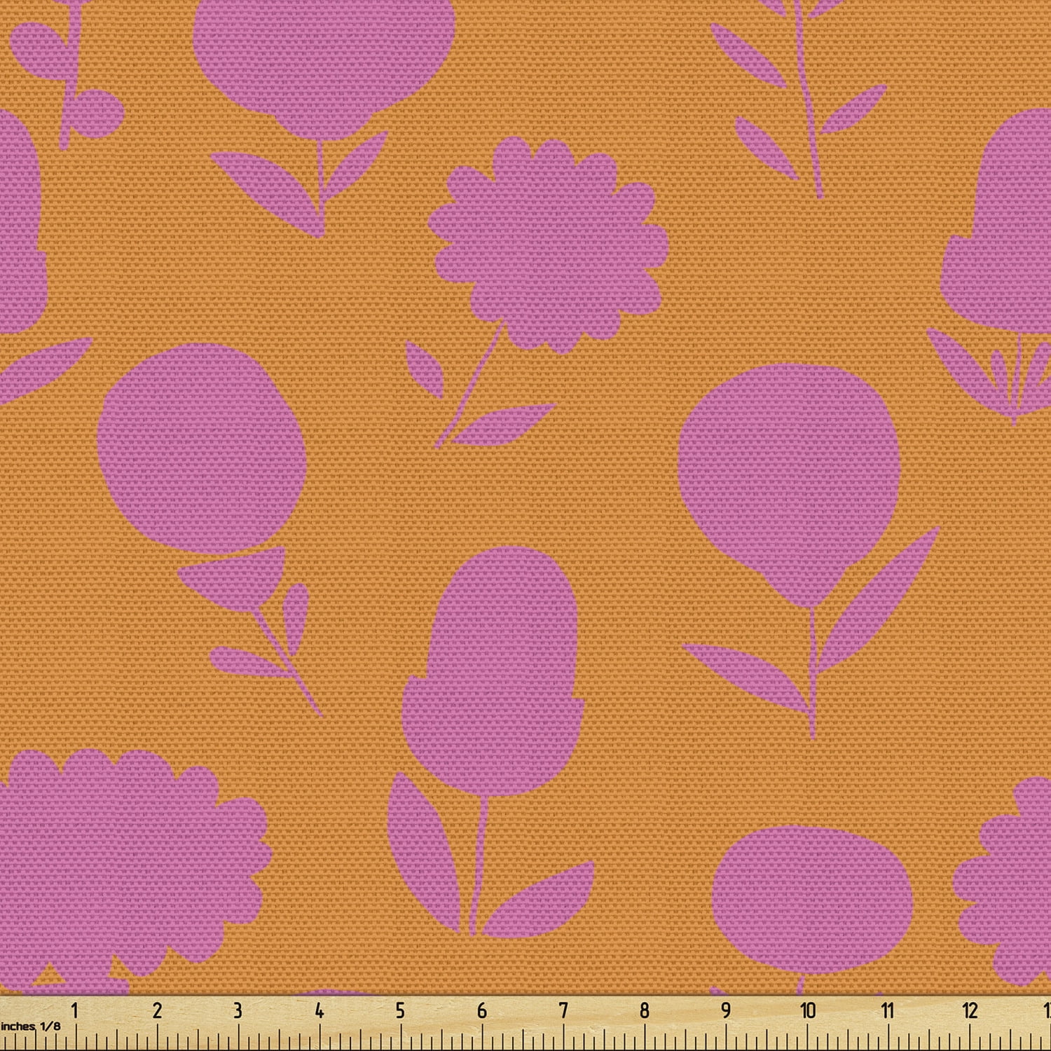 Floral Upholstery Fabric by the Yard, Silhouette of Blooming Flower ...