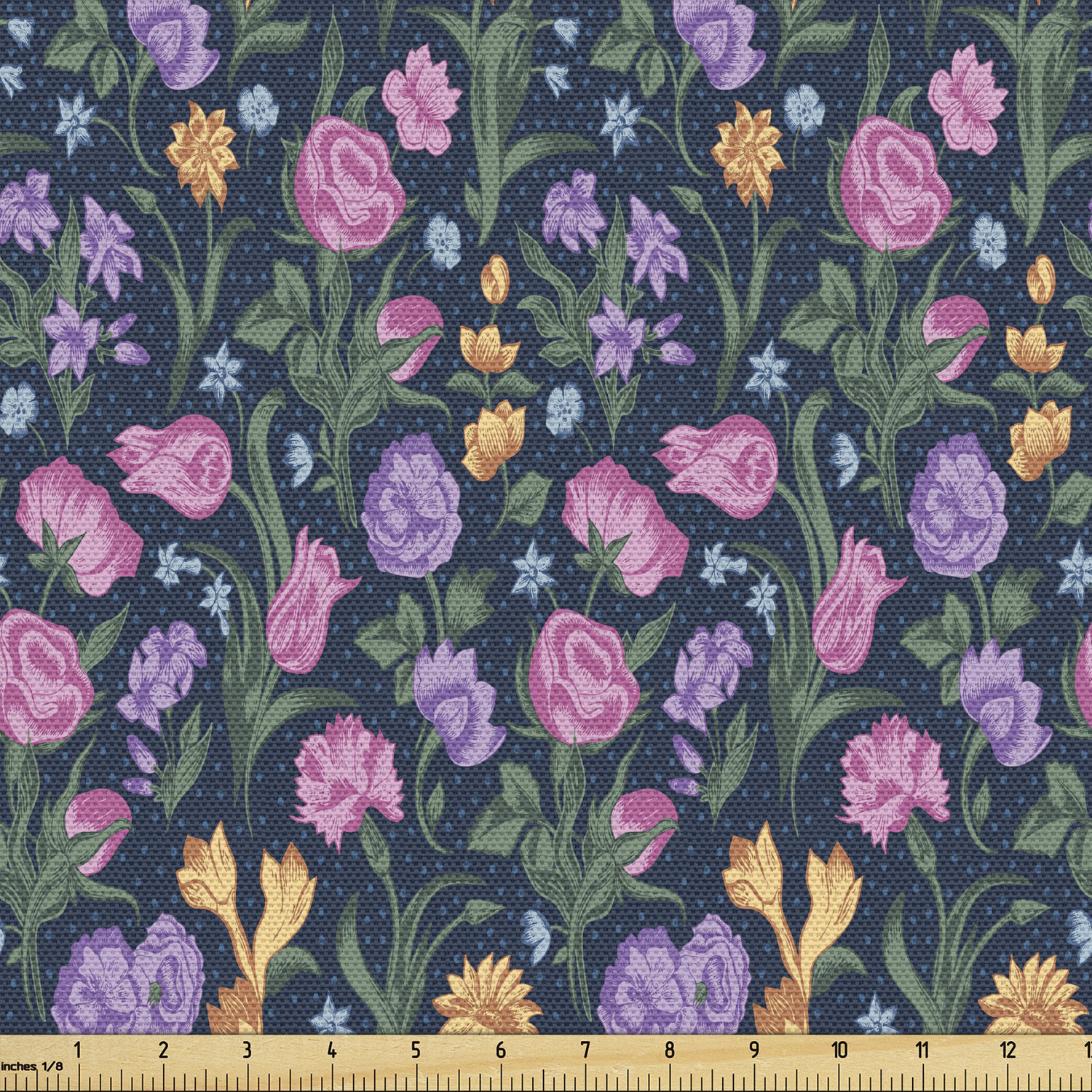Floral Upholstery Fabric by the Yard, Wavy Thin Leaf Pinky Tulips ...