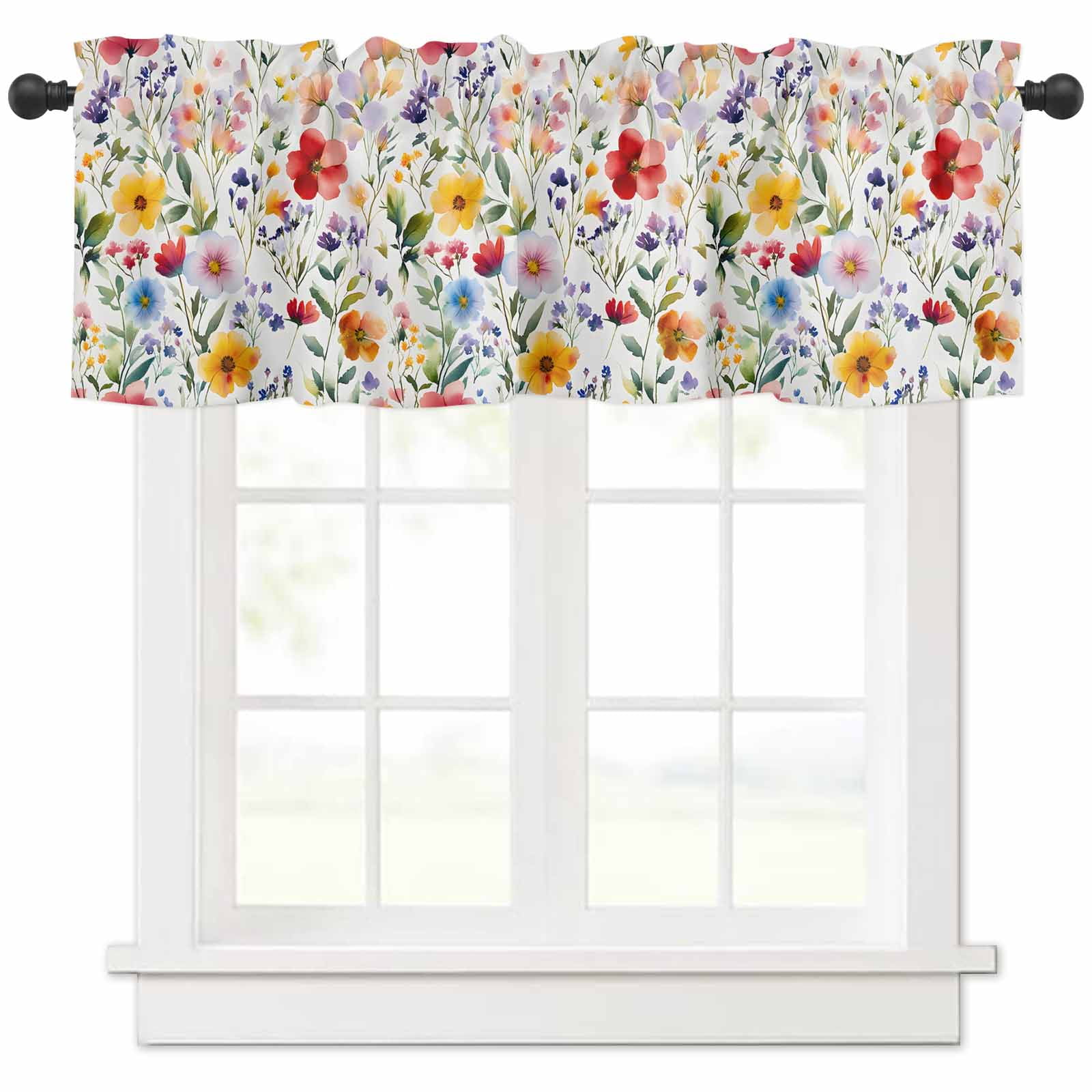 Floral Valances for Windows Farmhouse Kitchen Curtains Valances Rod ...