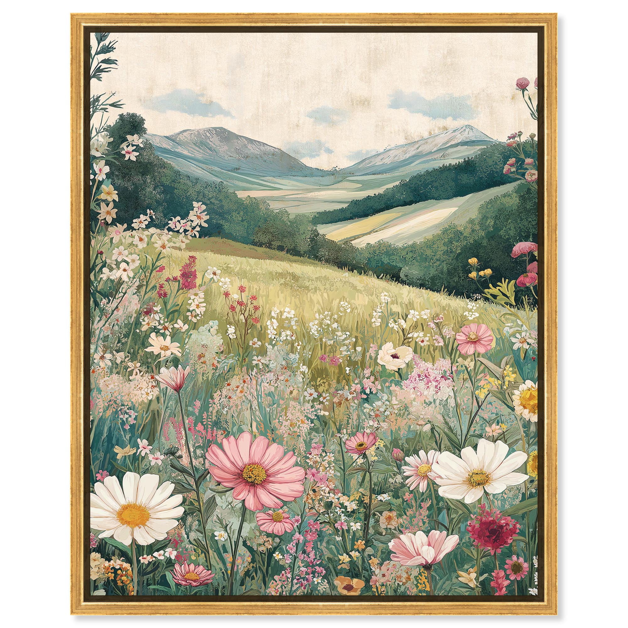 Floral Valley Vista Canvas Glam Farmhouse Art by Art Remedy, Gold Frame ...