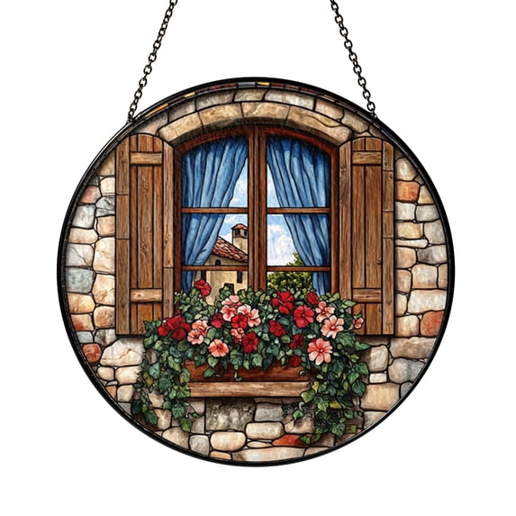 Floral View Faux Stained Glass Window Hanging - Walmart.com