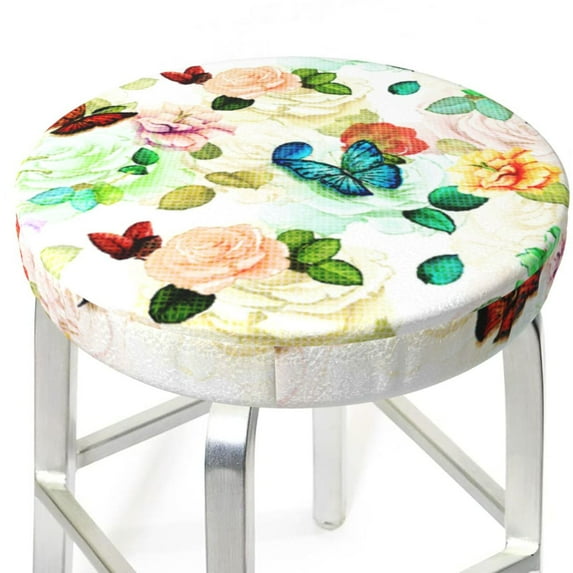 Floral Vintage Bar Stool Covers - Stretch Round Seat Covers with ...