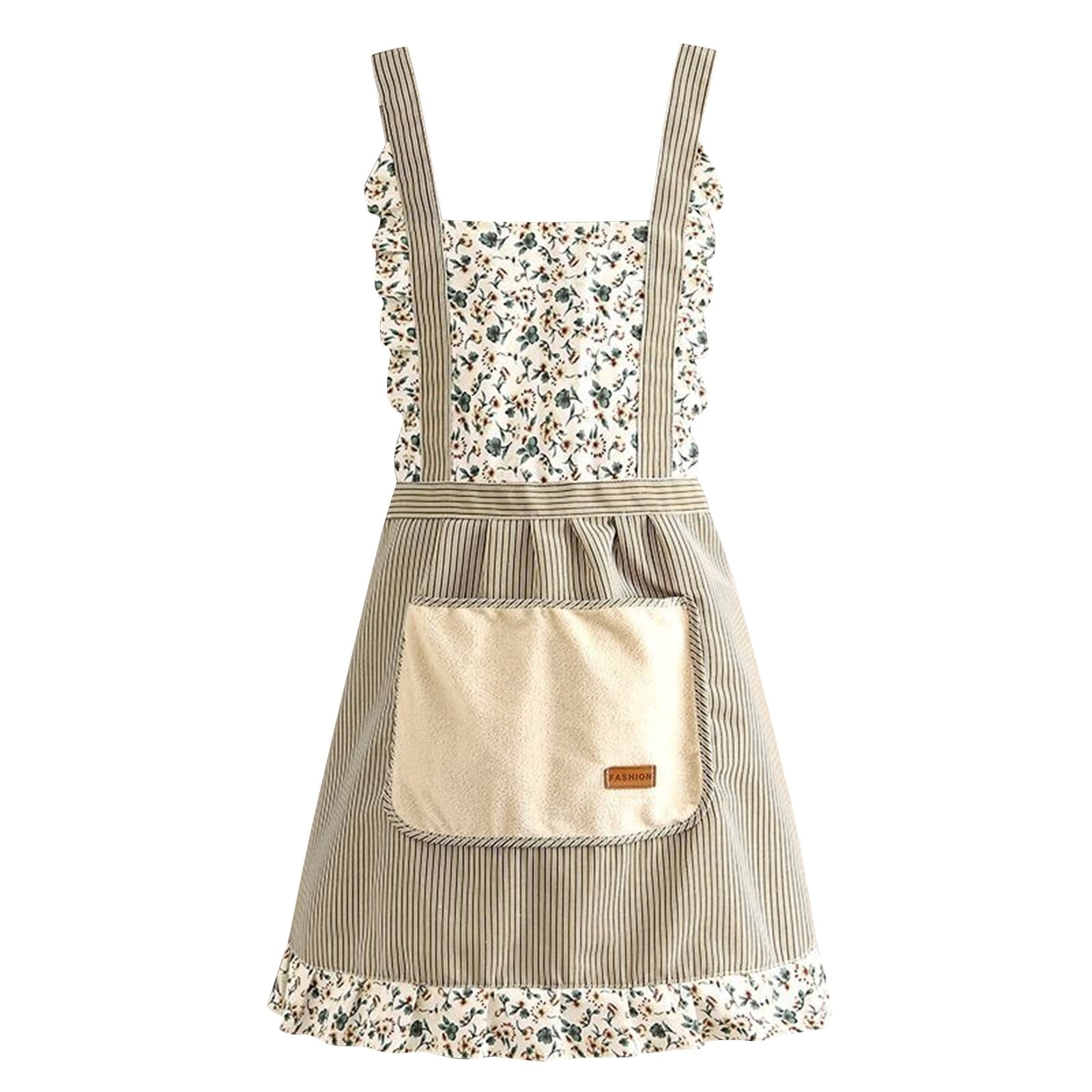 Floral Vintage Kitchen Apron for Women with Adjustable Straps, Ruffled ...
