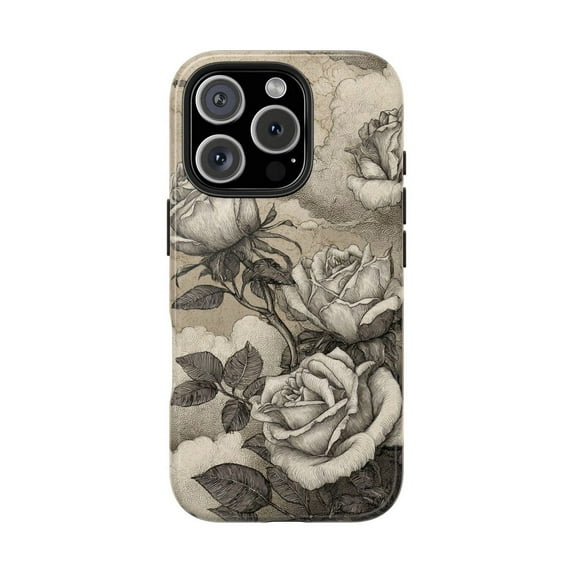 Floral Vintage Rose Durable Cover Compatible with iPhone 11 12 13 14 15 ...