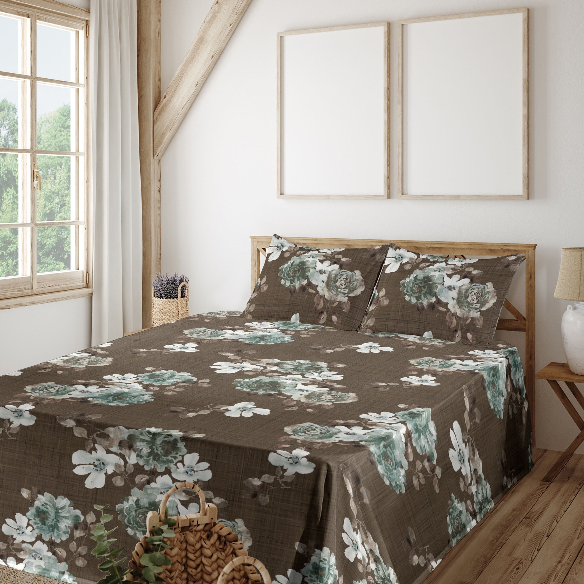 Floral Vintage Sheet Set, Springtime Flowers Boho and Leaves Greenery ...