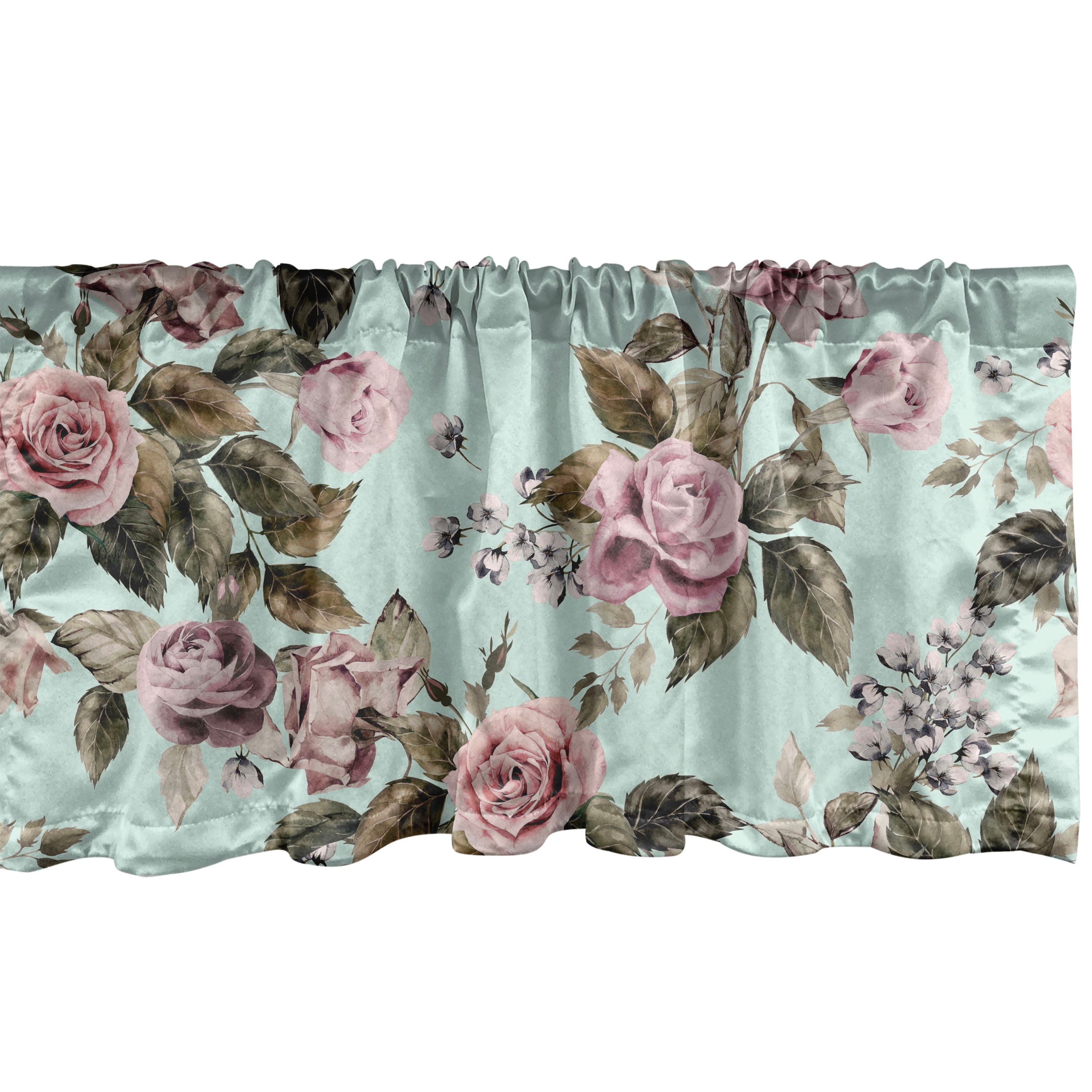 Floral Vintage Window Valance, Romantic Vibes Rose Pattern with Leaves ...