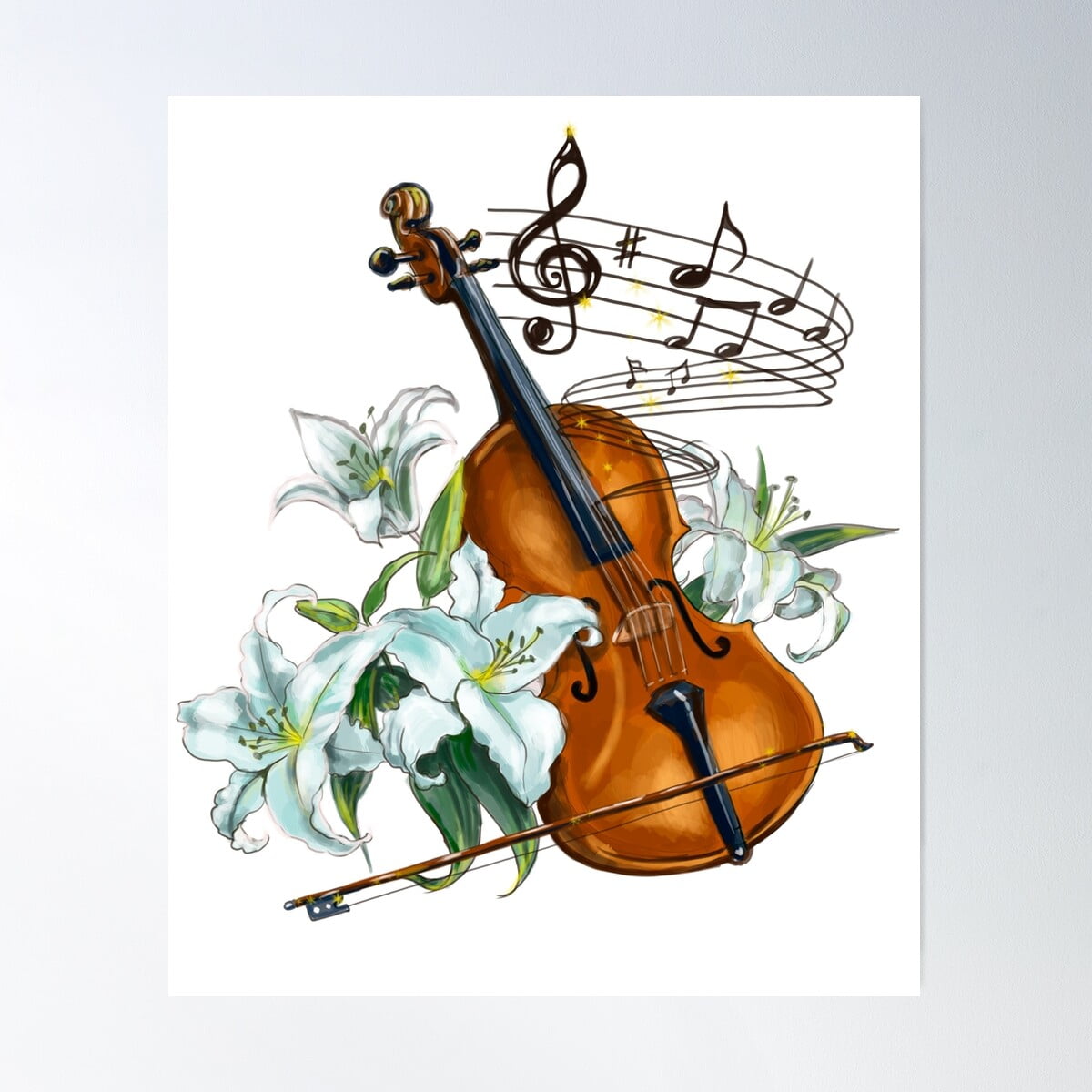 Floral Violin-Cello For White Poster Wall Art, Modern Wall Decor For ...
