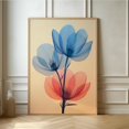 Floral Wall Art Blue And Coral Flower Print Modern Minimalist Decor ...
