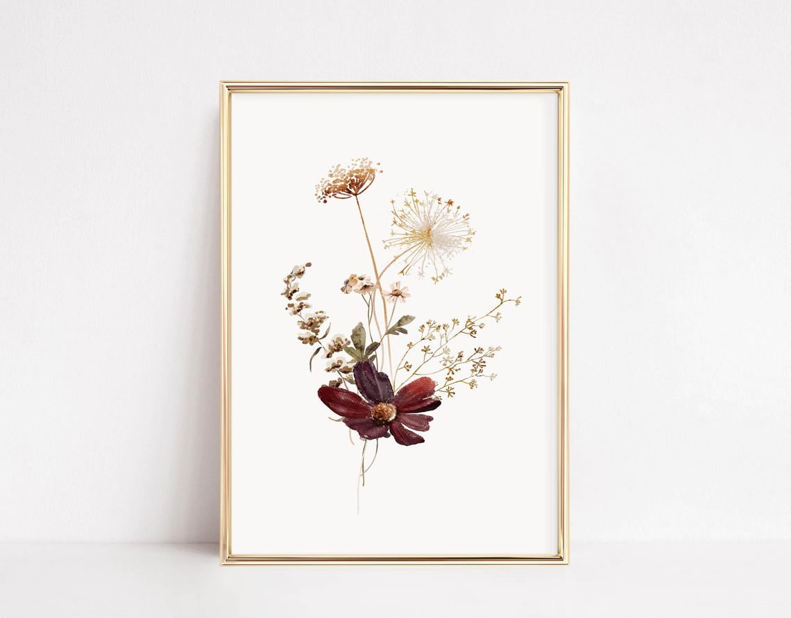 Floral Wall Art Botanical Wildflower Poster Nursery Decor Flower Fall ...