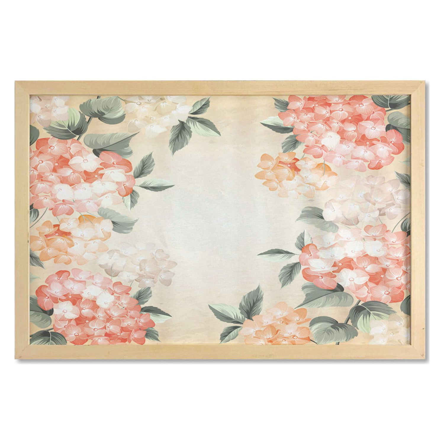 Floral Wall Art with Frame, Blooming Hydrangea Flowers Leaves Bouquet ...