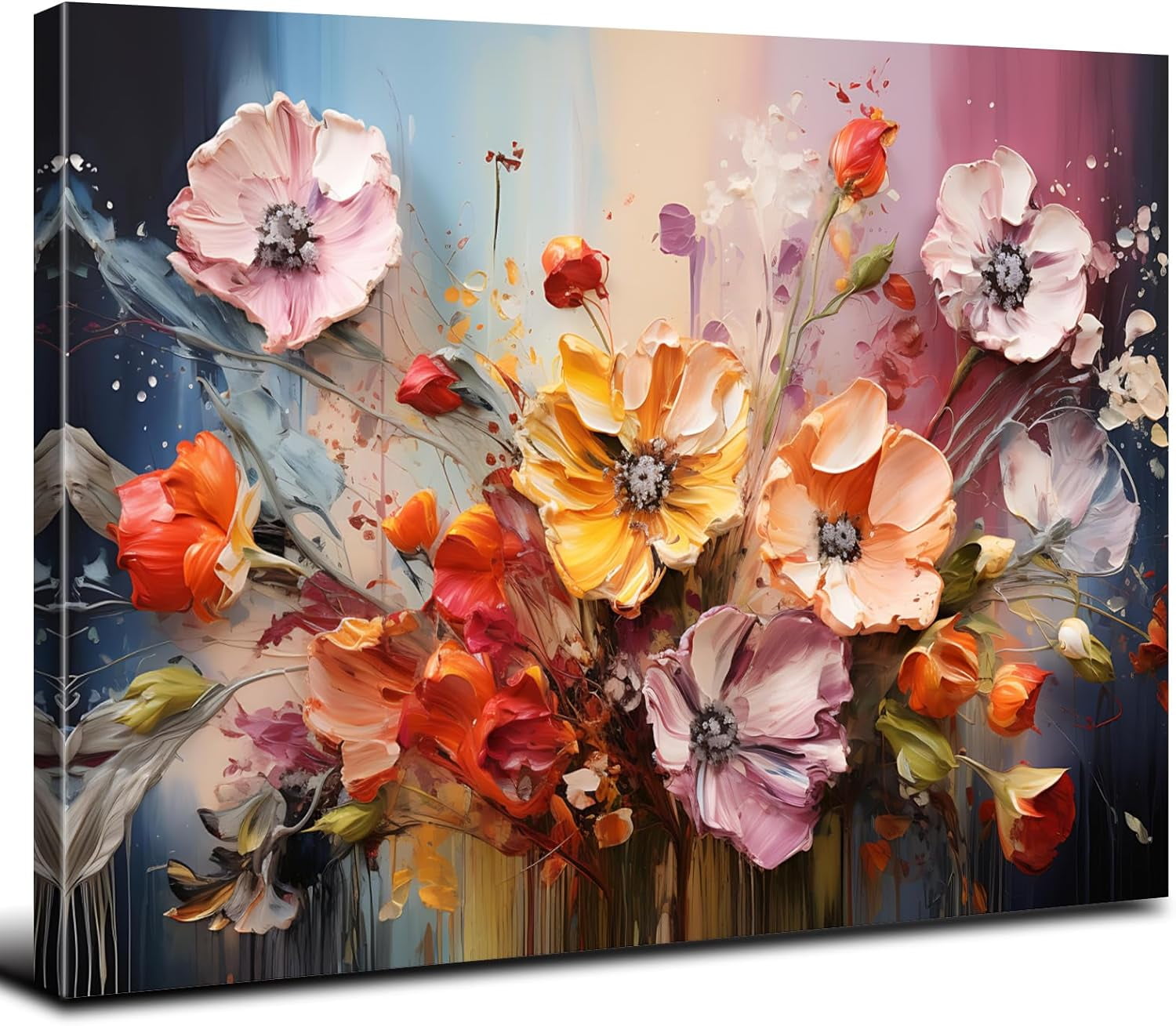 Floral Wall Art Modern Abstract Poppy Flower Canvas Prints for Bathroom ...