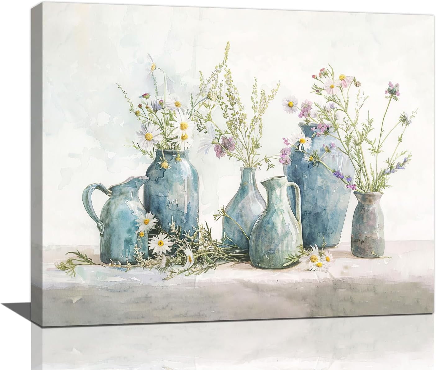 Floral Wall Art Rustic Daisy Flower Wall Decor Blue Floral Pictures Vintage Canvas Print ...